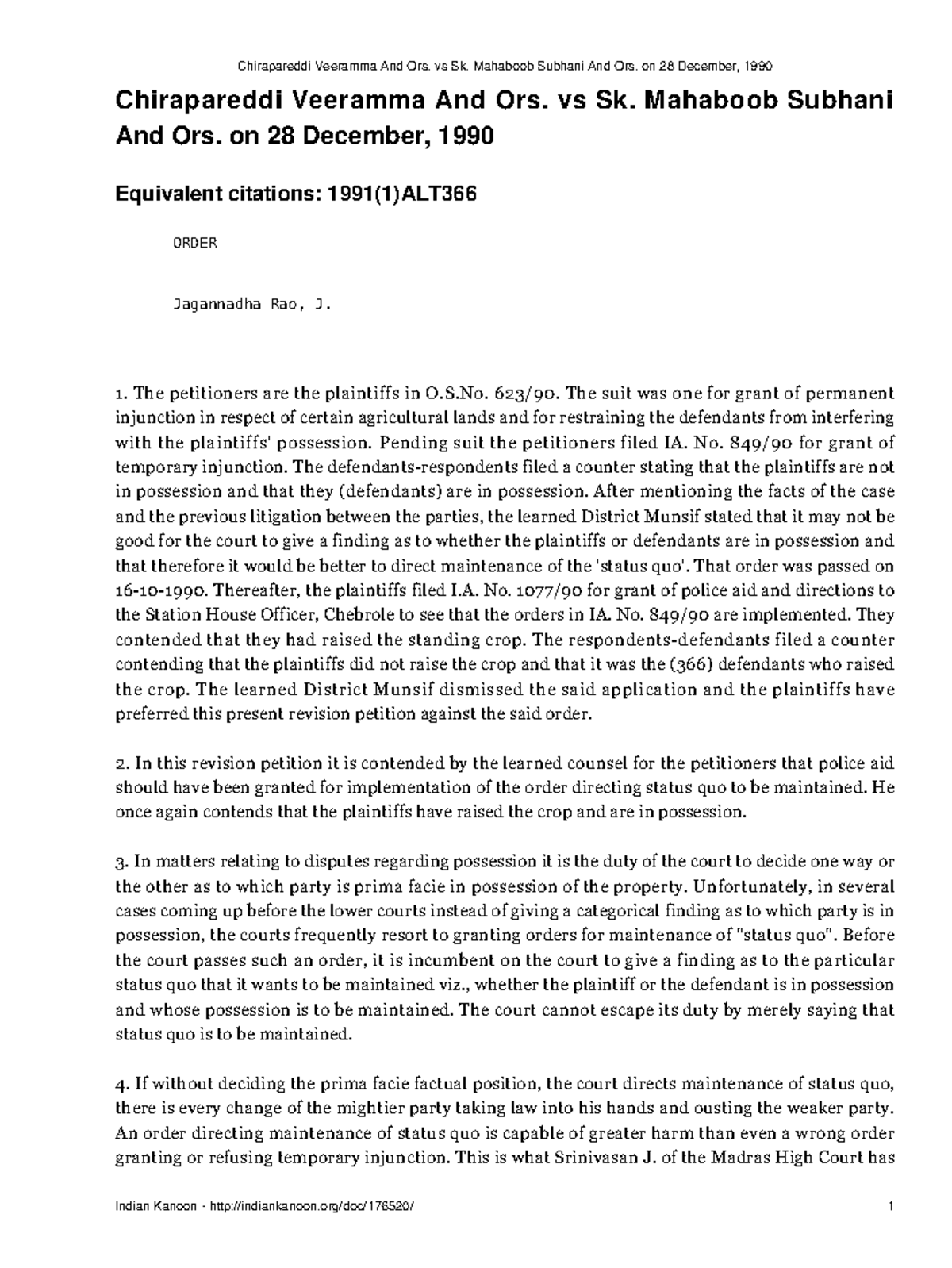 Chirapareddi Veeramma And Ors vs Sk Mahaboob Subhani And Ors on 28 ...