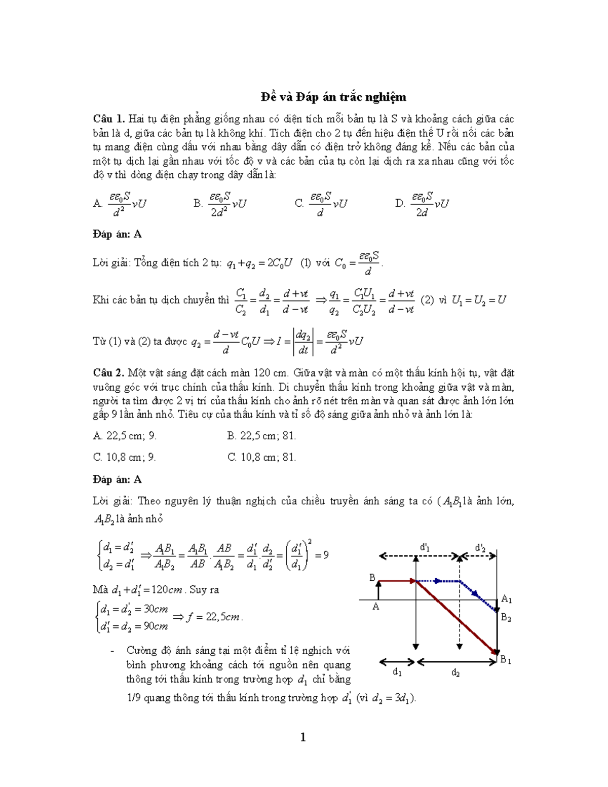đề Trac nghiem olimpic vật lý năm 2013 - ð và ðáp án tr c nghi m Câu 1. Hai t ñi - Studocu