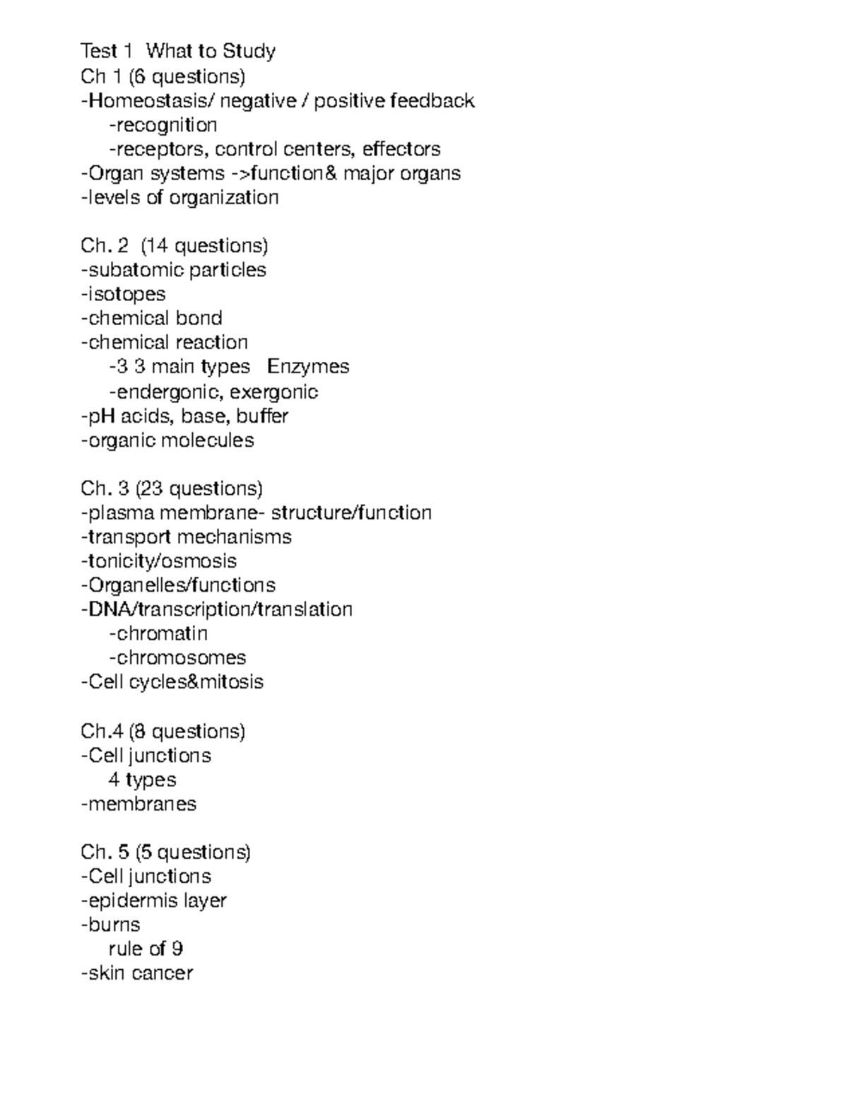 Copy of TEST 1 study guide - Test 1 What to Study Ch 1 (6 questions ...