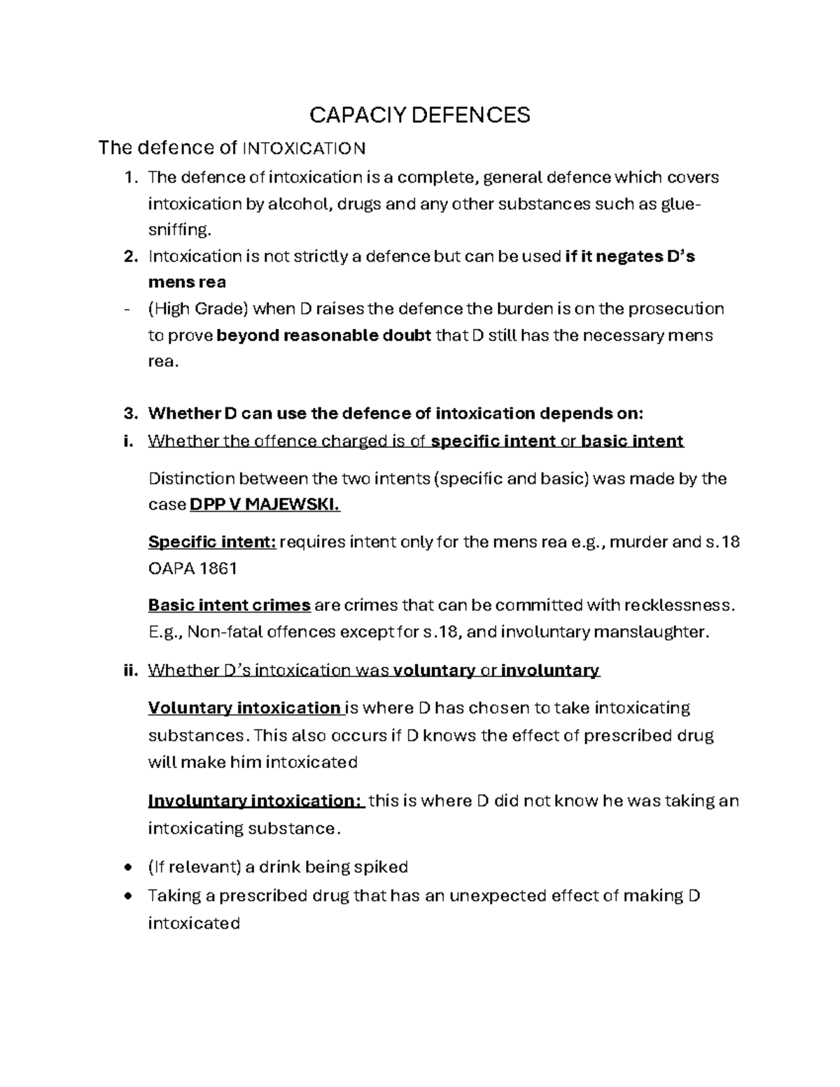 Capaciy Defences - CAPACIY DEFENCES The defence of INTOXICATION The ...