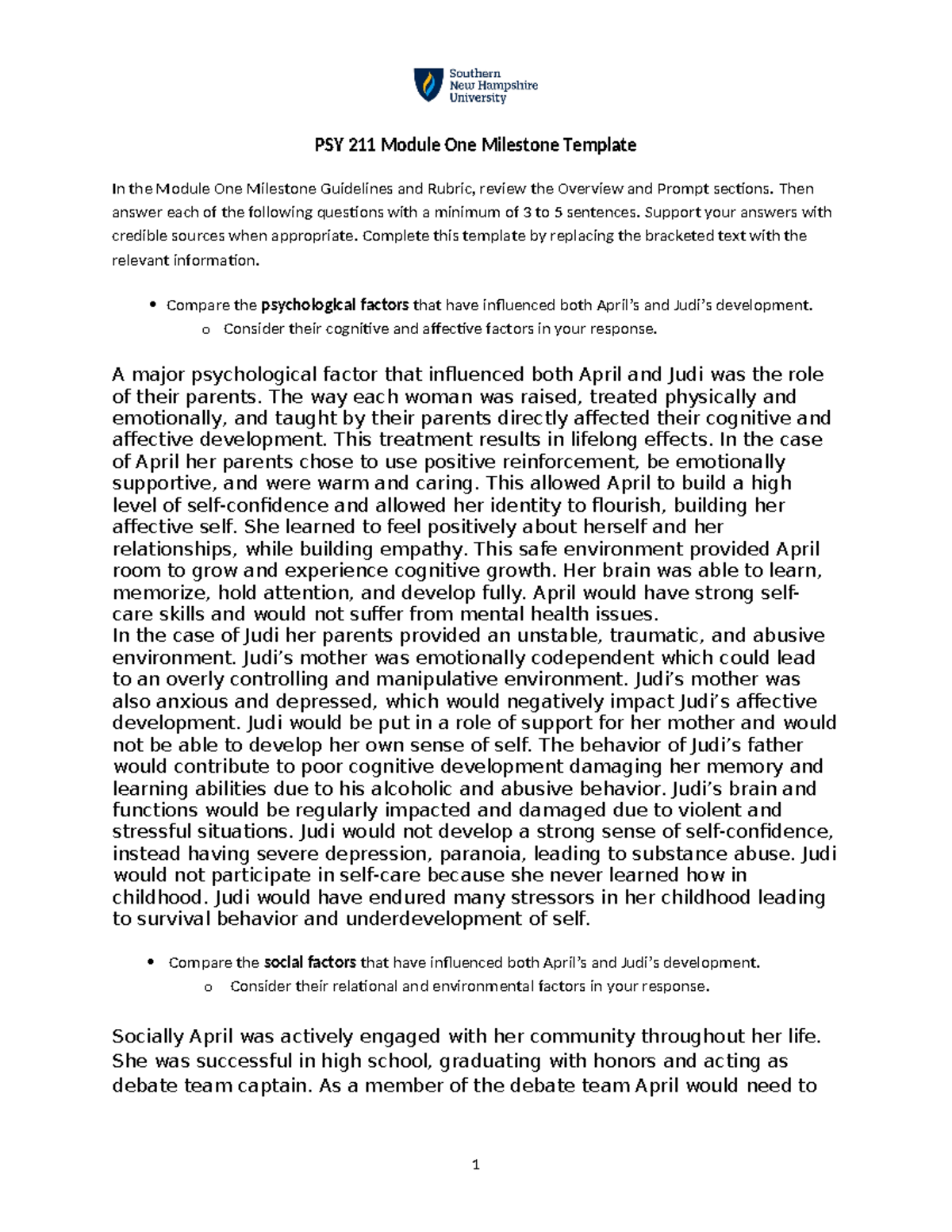 PSY 211 Module One Milestone - Then answer each of the following ...