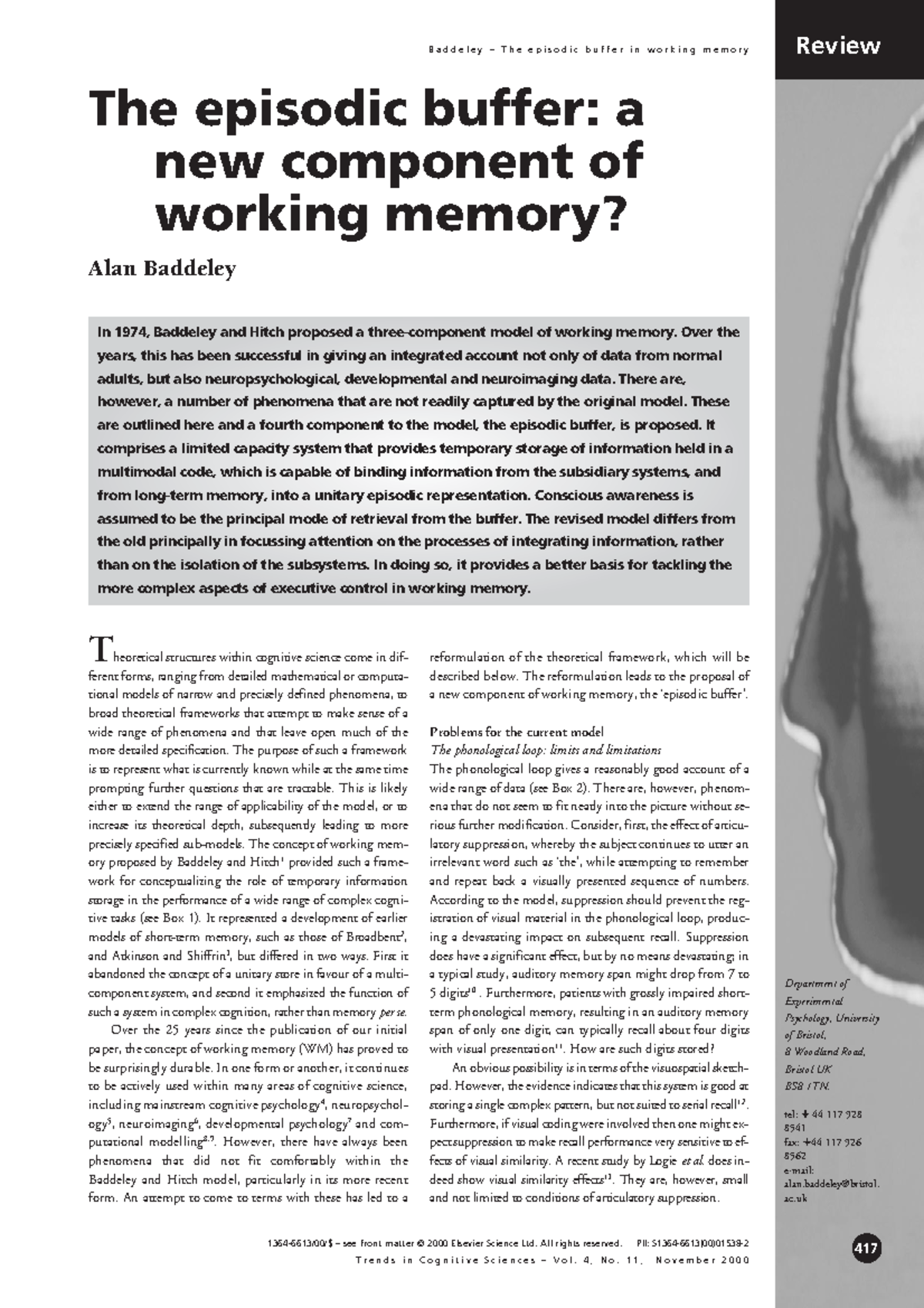 Baddeley TICS 2000 Episodic Buffer - Baddeley – The episodic buffer in ...