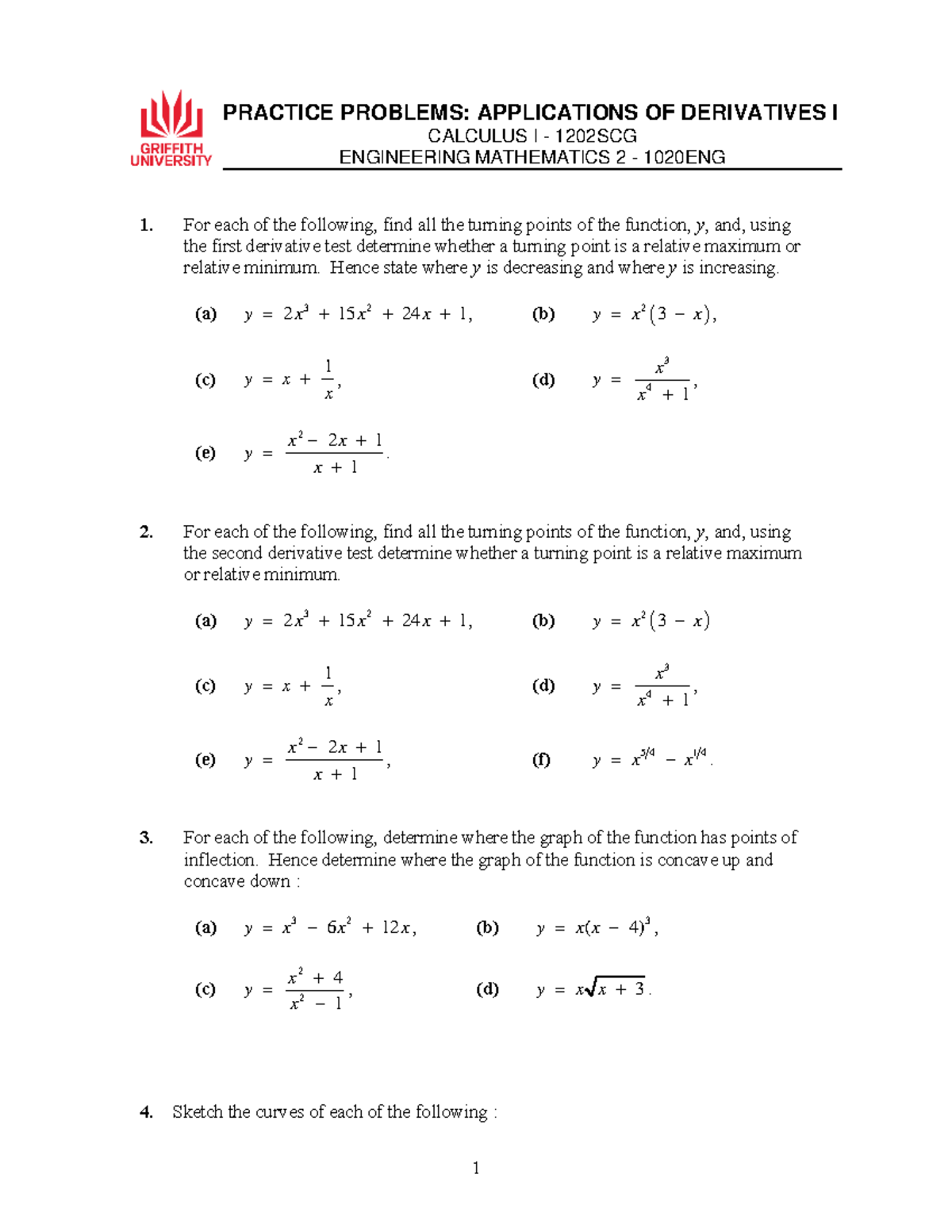 6 Derivatives Applications problems - 1 PRACTICE PROBLEMS: APPLICATIONS ...