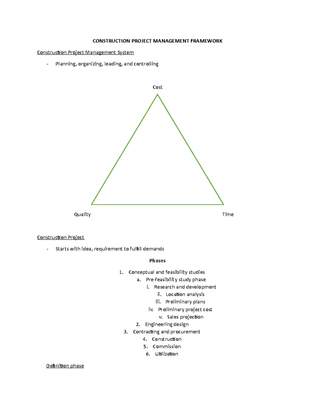 Construction Project Management Framework Construction Project