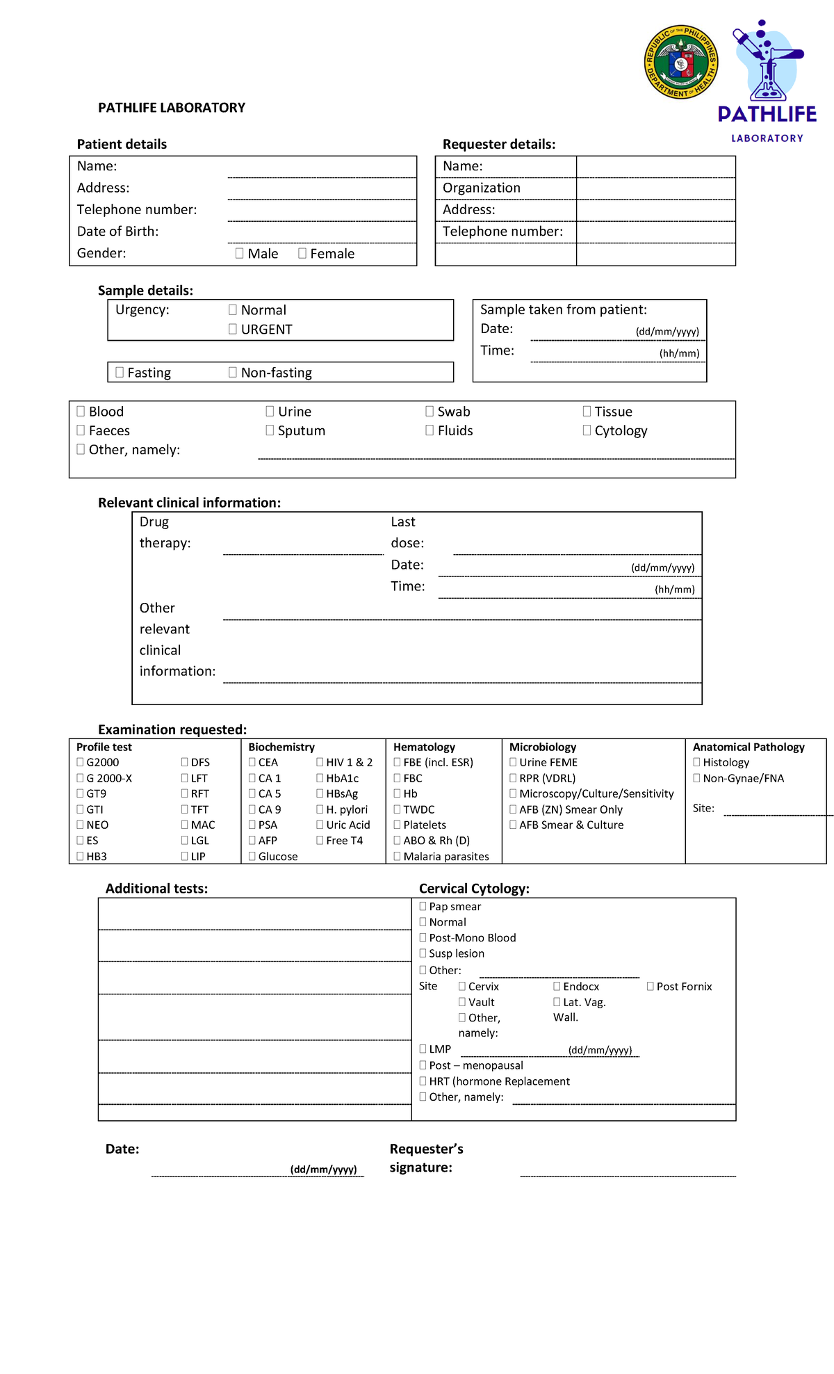 Pathlife Laboratory - PATHLIFE LABORATORY Patient details Requester ...