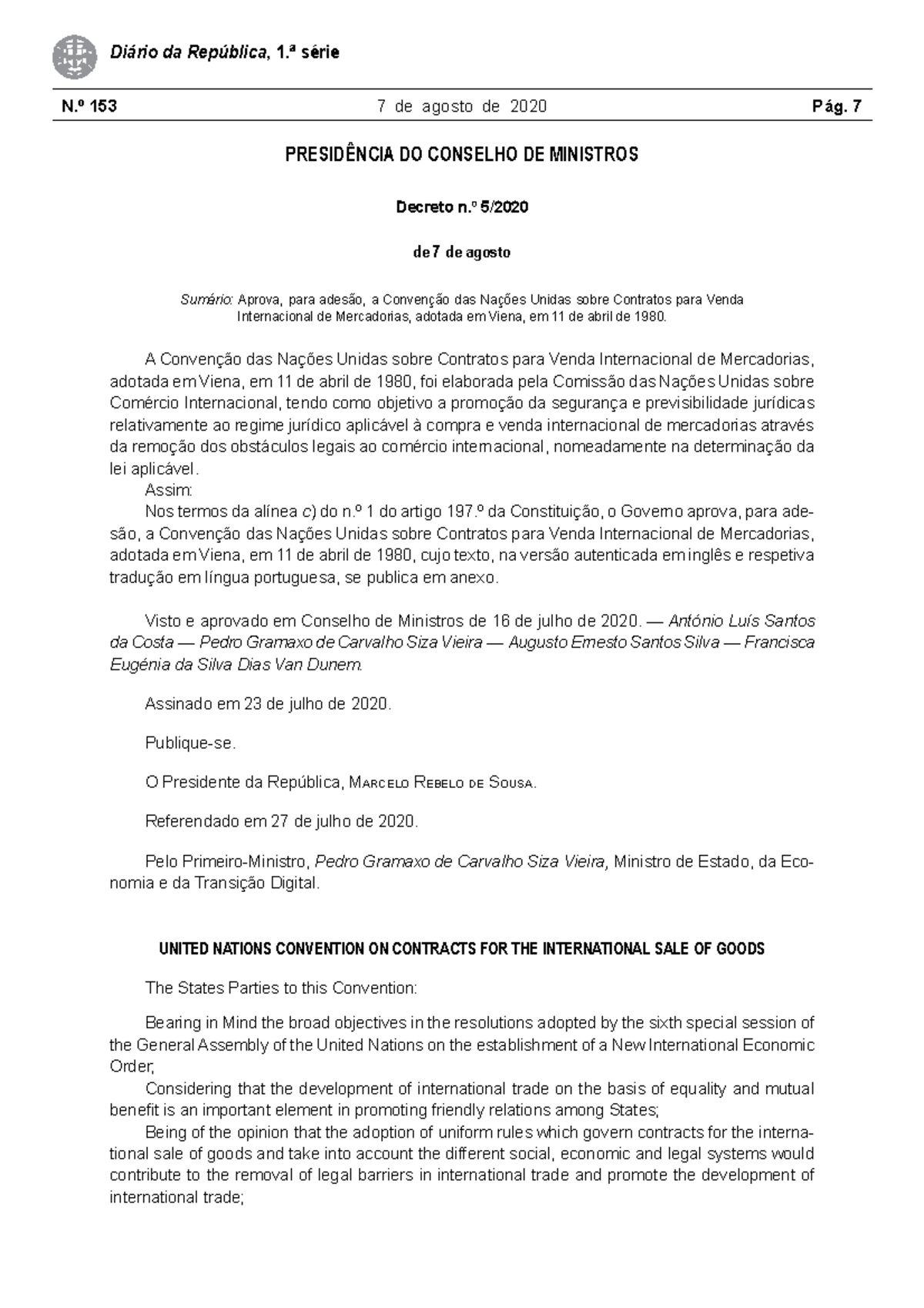 CISG - Lei para casos de CISG - N.∫ 153 7 de agosto de 2020 P·g. 7 ...
