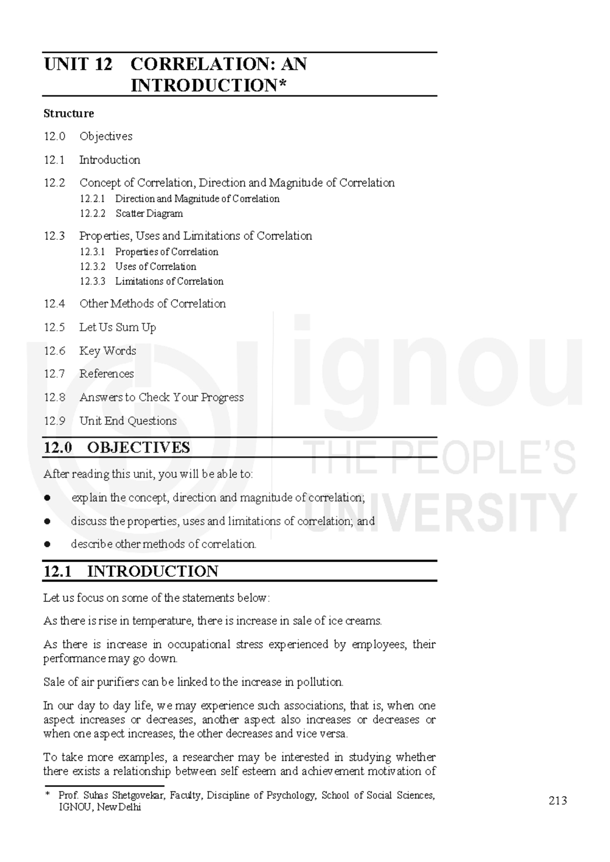 Unit-12 - 213 UNIT 12 CORRELATION: AN INTRODUCTION* Structure 12 Objectives 12 Introduction 12 ...