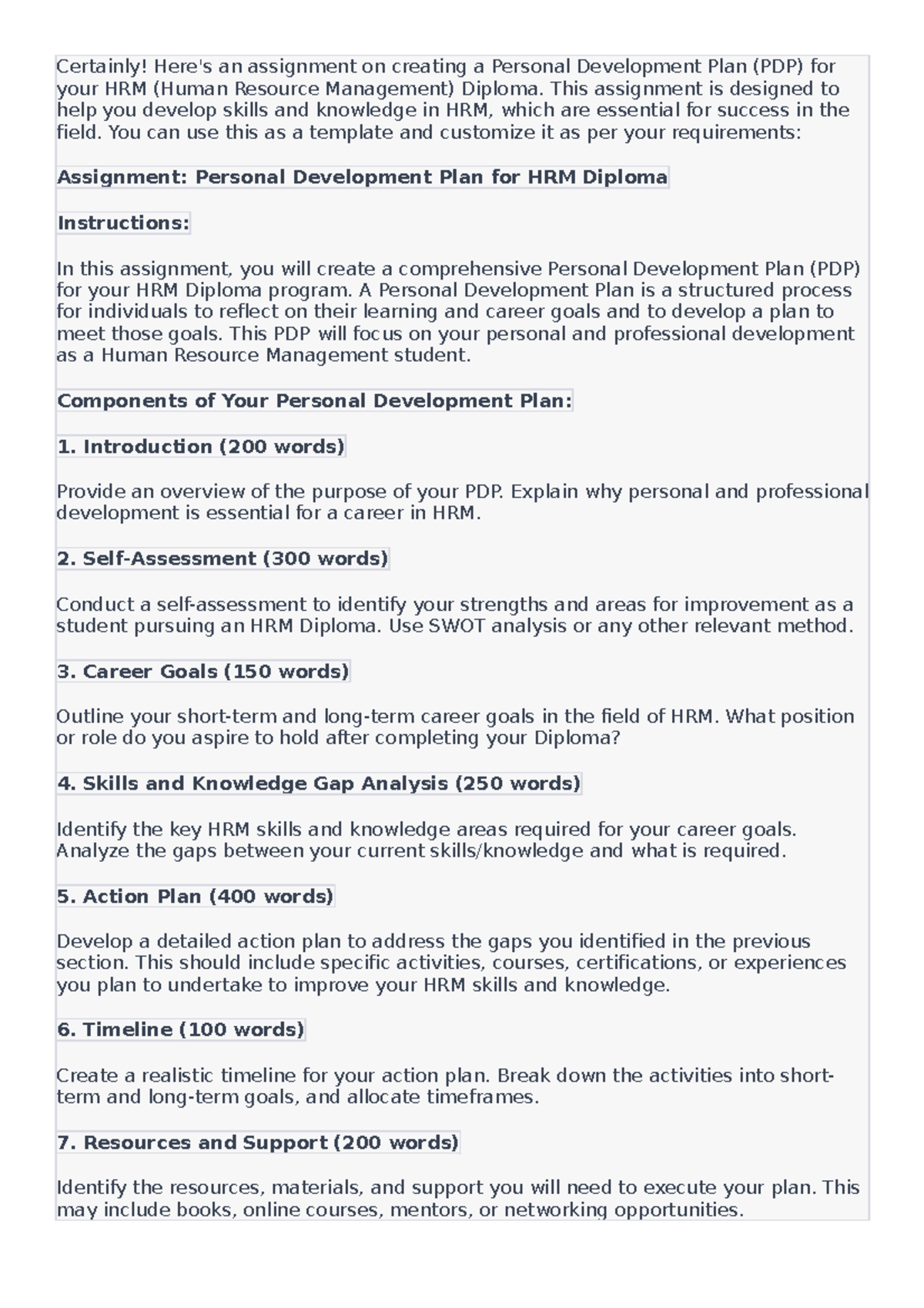Asi - asdfgm - Certainly! Here's an assignment on creating a Personal Development Plan (PDP) for ...