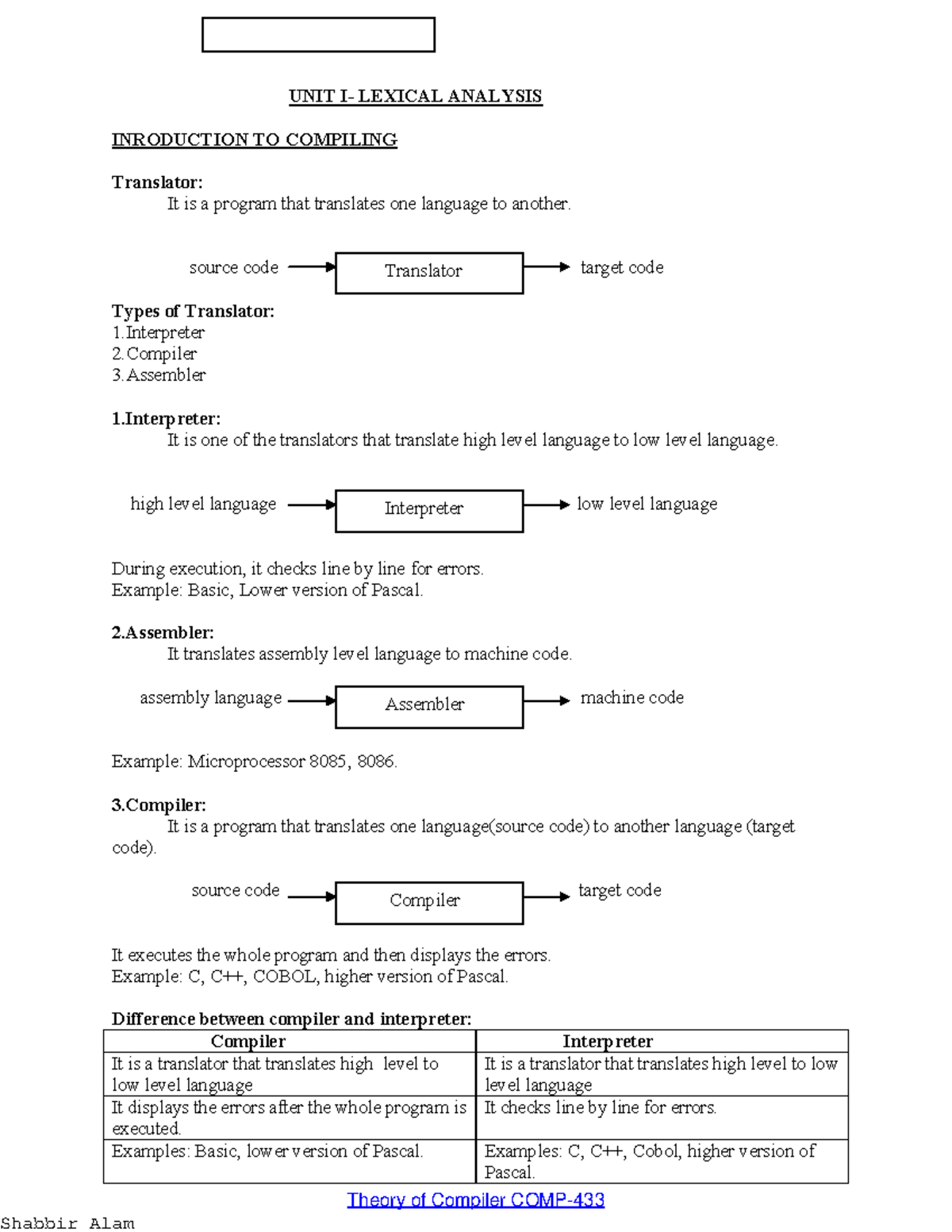 6027 - Compile Design Notes - UNIT I- LEXICAL ANALYSIS INRODUCTION TO ...