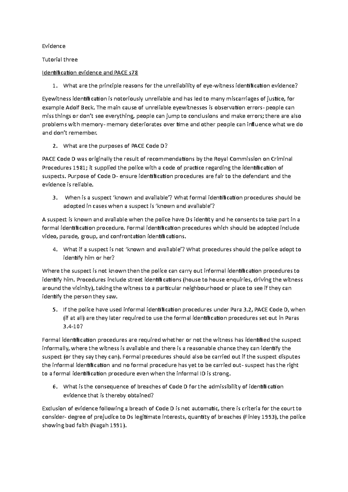 Tutorial 3- Identification Evidence - Evidence Tutorial three ...