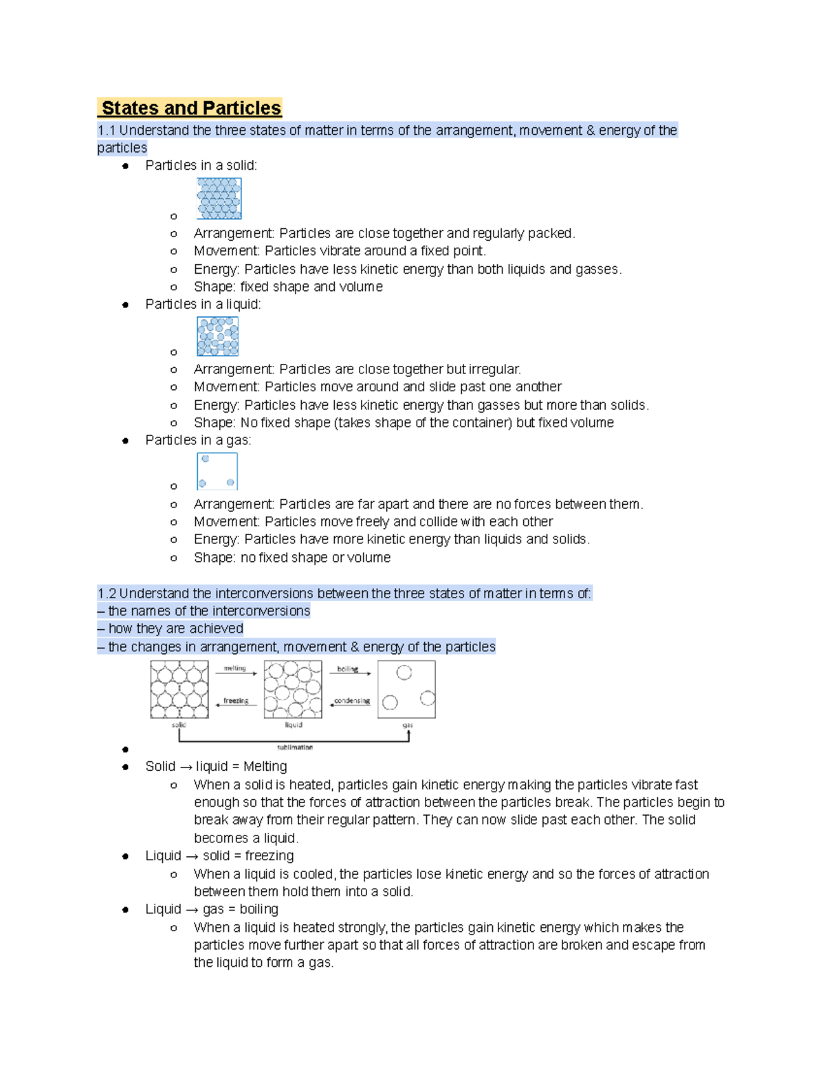 Chem studyguide - States and Particles 1 Understand the three states of ...