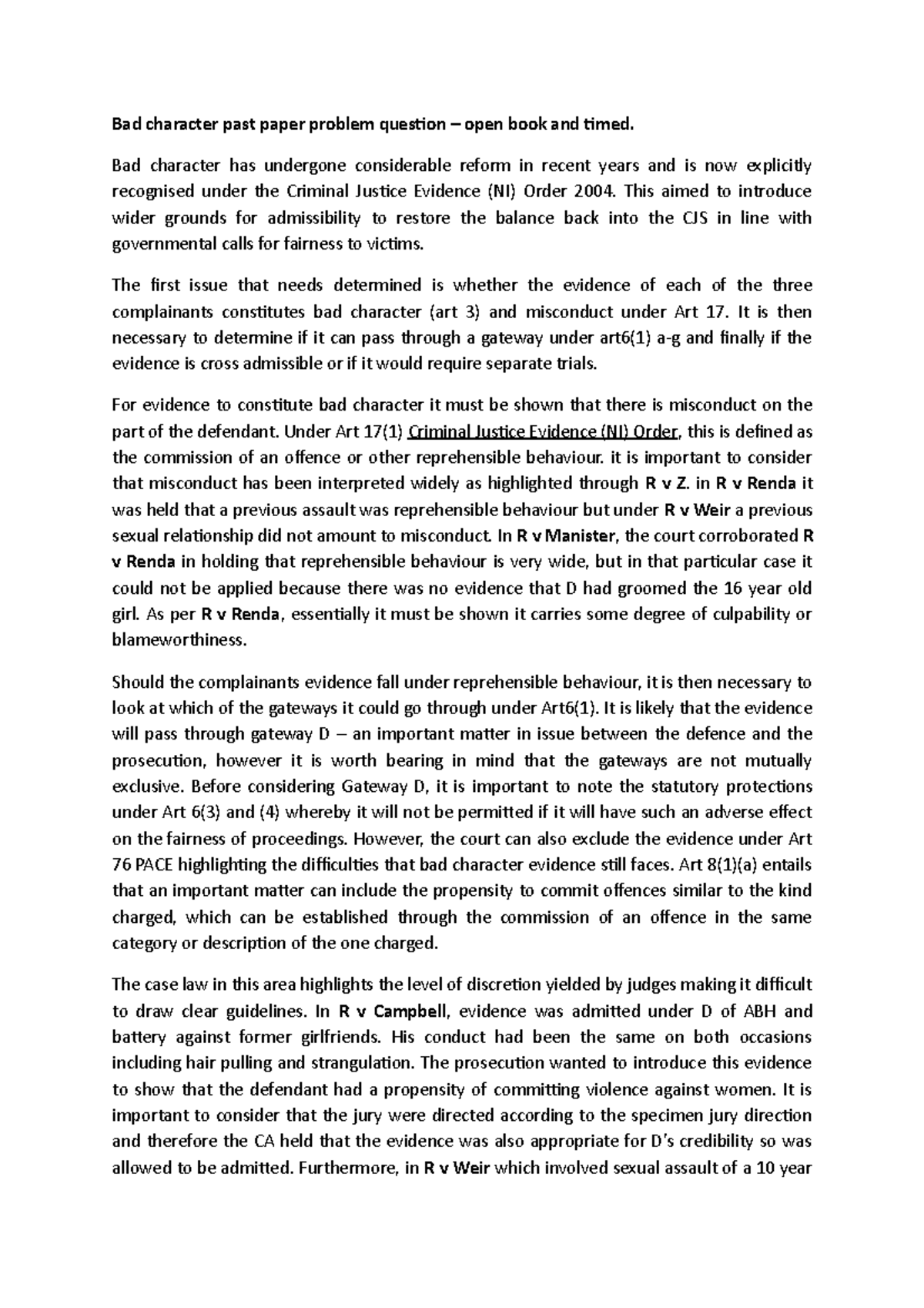Bad Character in Criminal Justice: Complainants' Evidence and Gateways ...