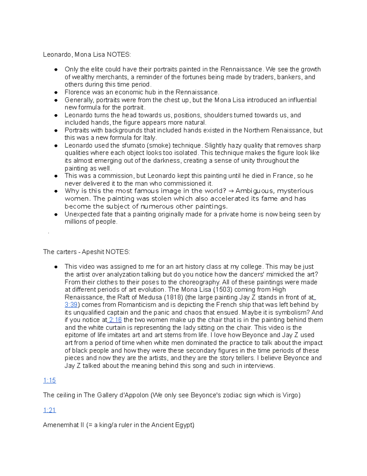 Unit 2 ahst article 1 - prof dimarzo - Leonardo, Mona Lisa NOTES: Only ...