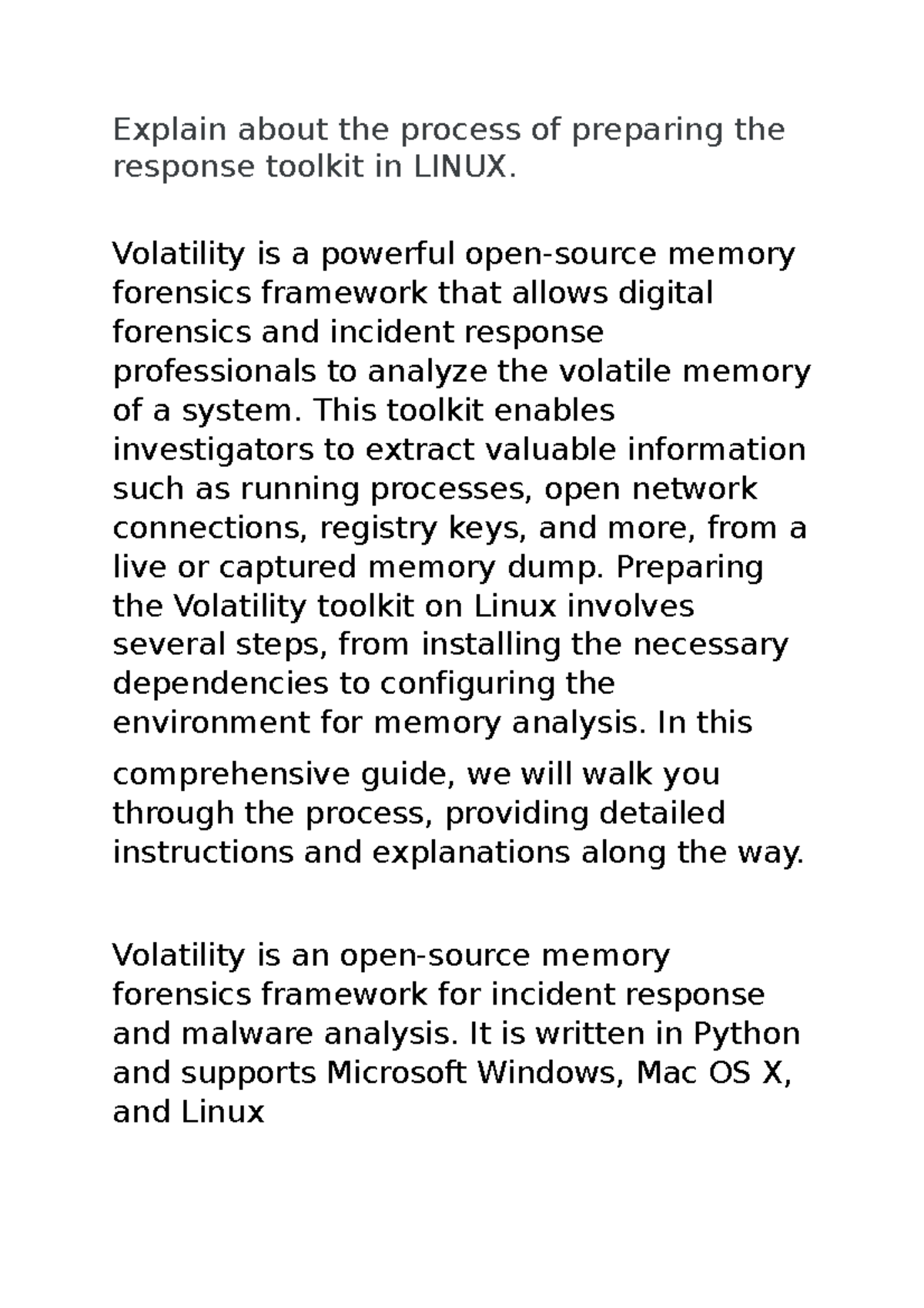 Explain about the process of preparing the response toolkit in Linux ...
