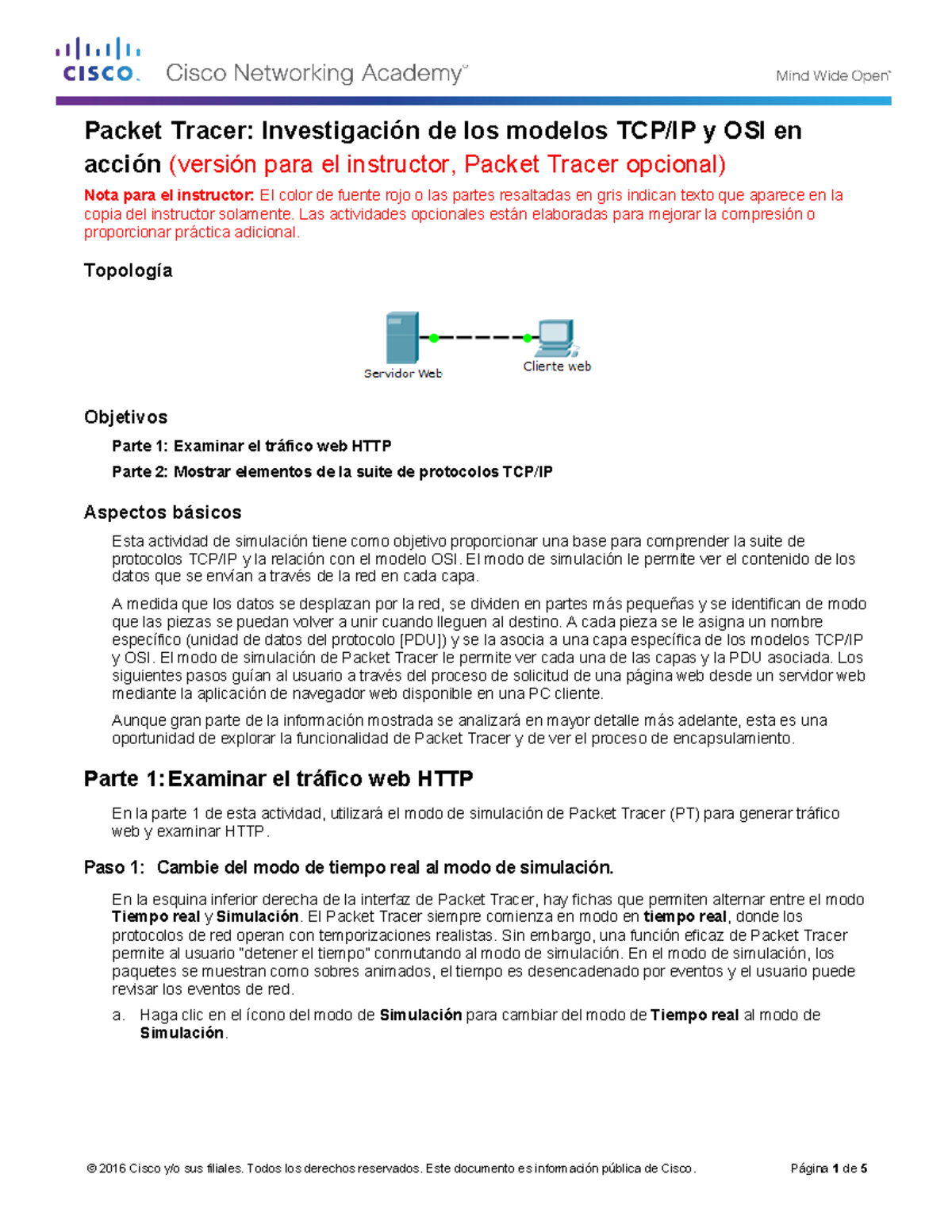 3246PA~1 - Ejercicios prácticos - Packet Tracer: Investigación de los modelos TCP/IP y OSI en ...