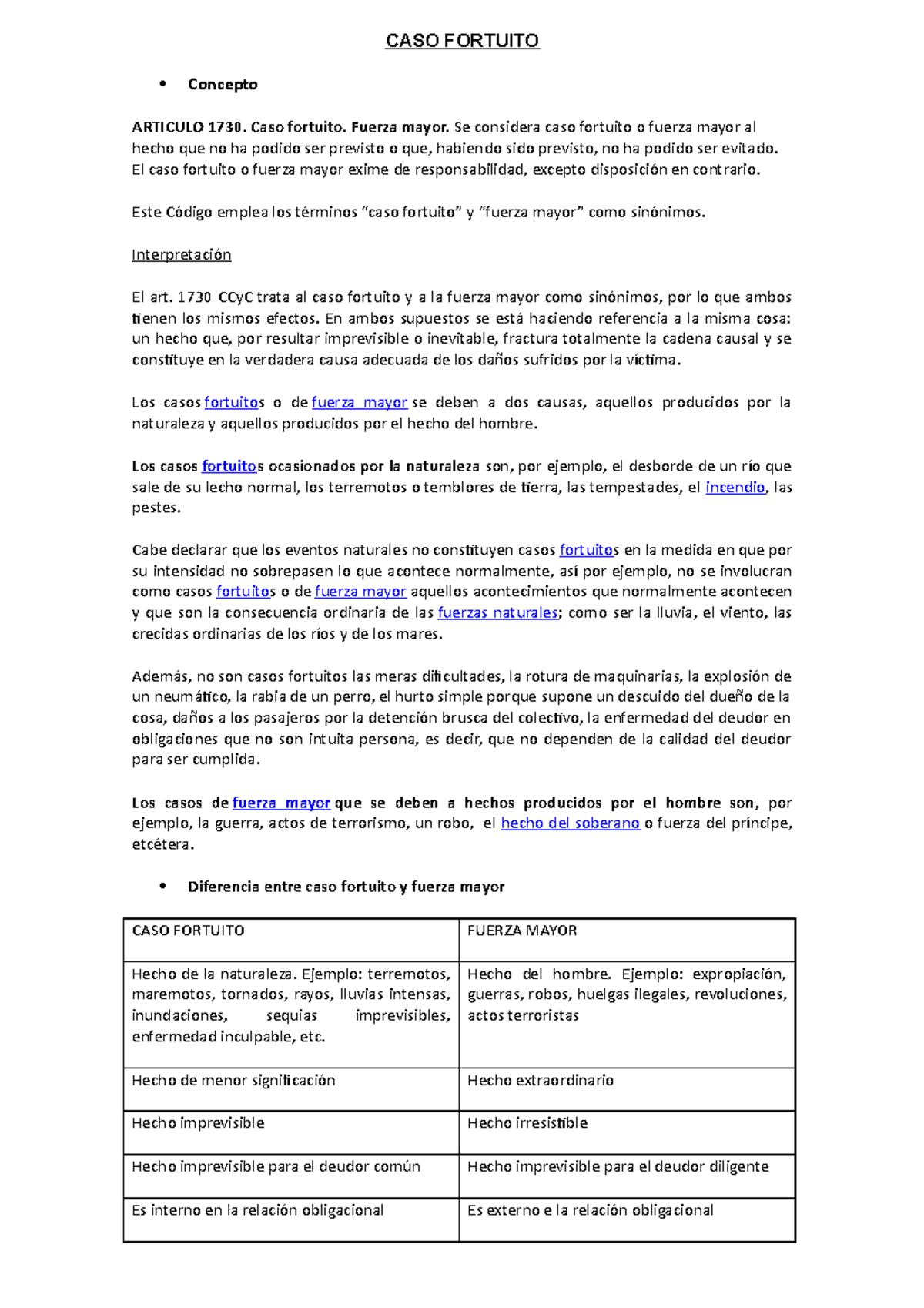 Caso Fortuito explicación - CASO FORTUITO Concepto ARTICULO 1730. Caso ...