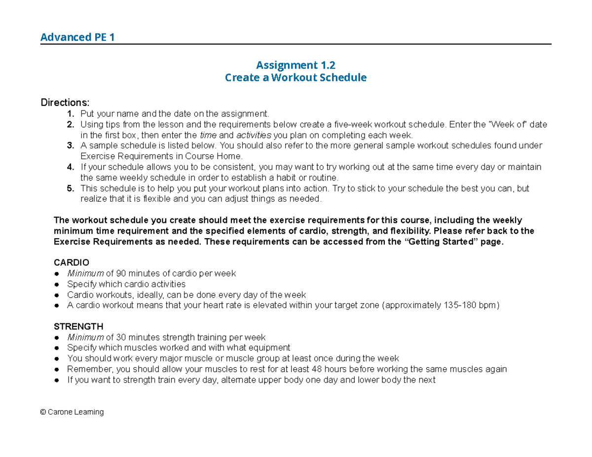 Copy of 1 2assignment.docx - Google Docs - Assignment 1. Create a Workout Schedule Directions: 1 ...