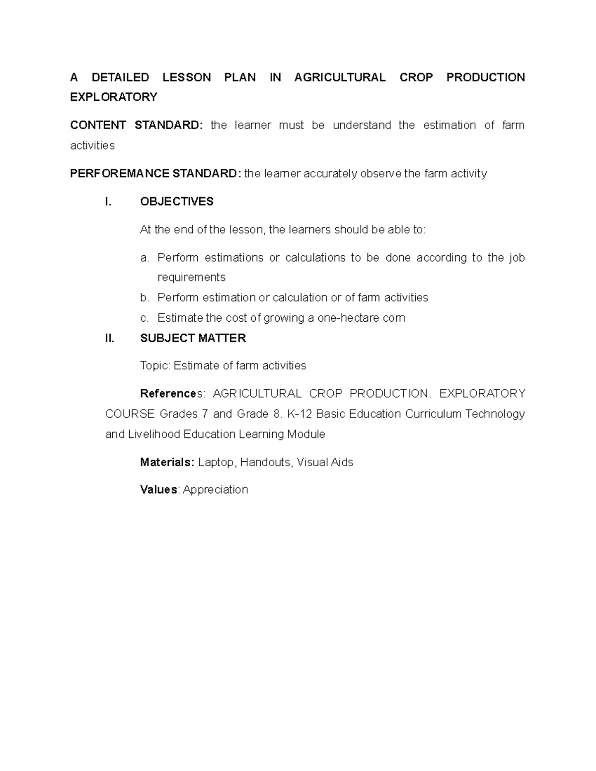 Lesson 2 - A Detailed Lesson PLAN IN Agricultural CROP Production ...