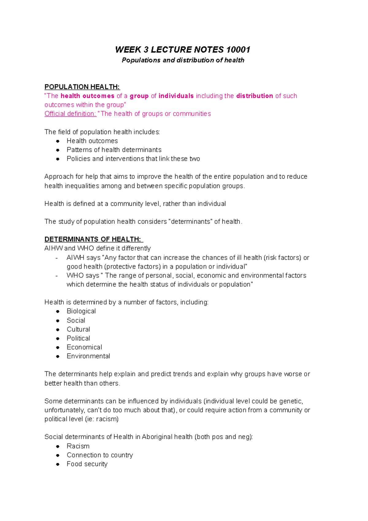 10001 Week 3 Lecture Notes Week 3 Lecture Notes 10001 Populations And Distribution Of Health