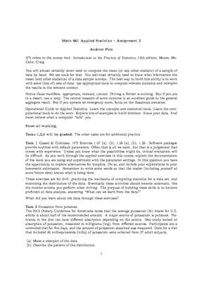 Homework 2 - Solutions - MATH 661 - Math 661 Hw 2 Solutions - Studocu