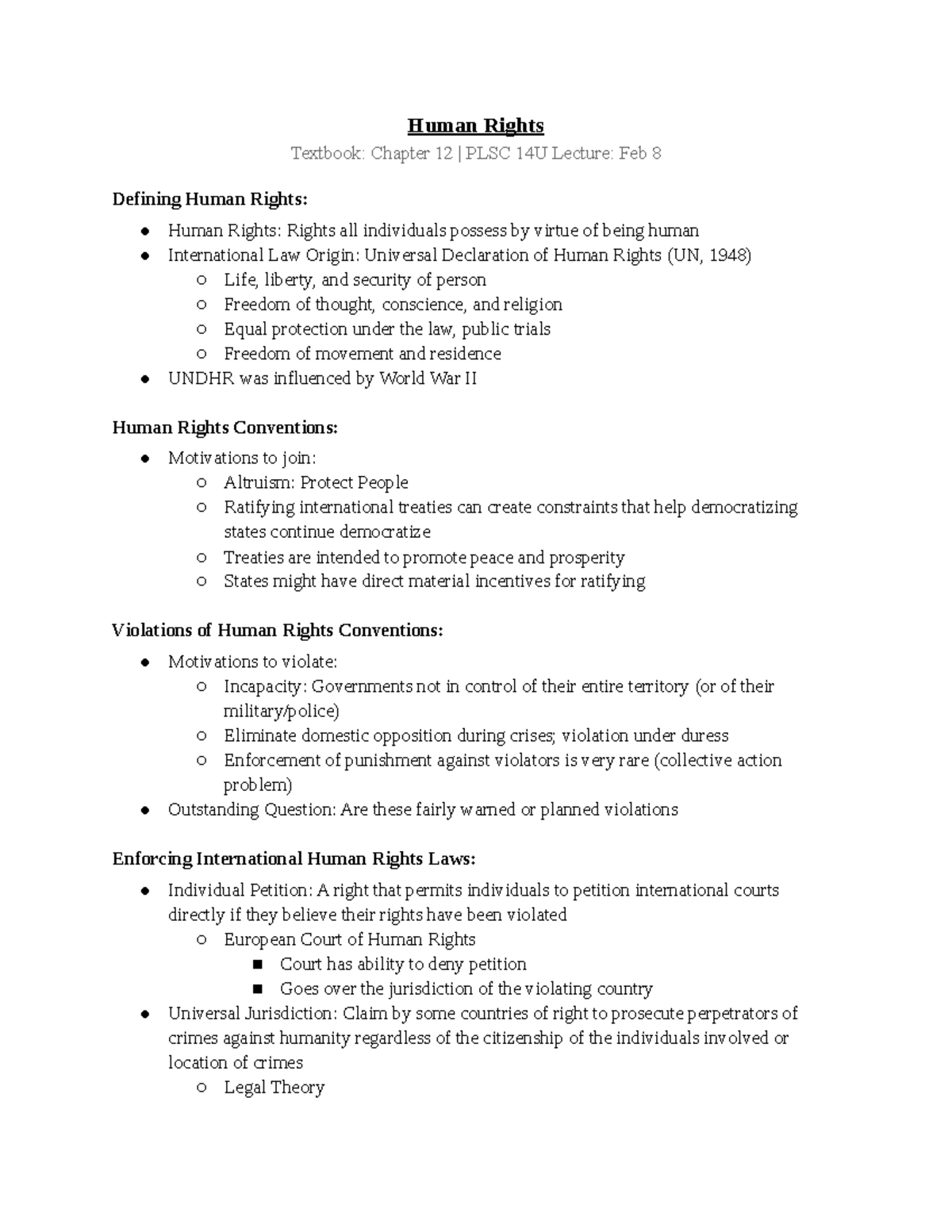 Human Rights Notes - Dr. Douglas Lemke - Human Rights Textbook: Chapter ...