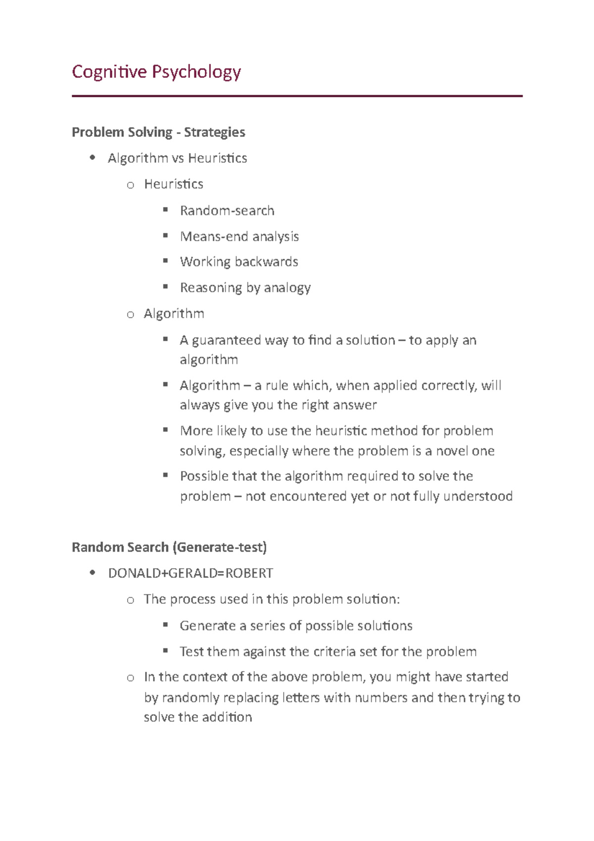 Cognitive Psychology Problem Solving Cognitive Psychology Problem