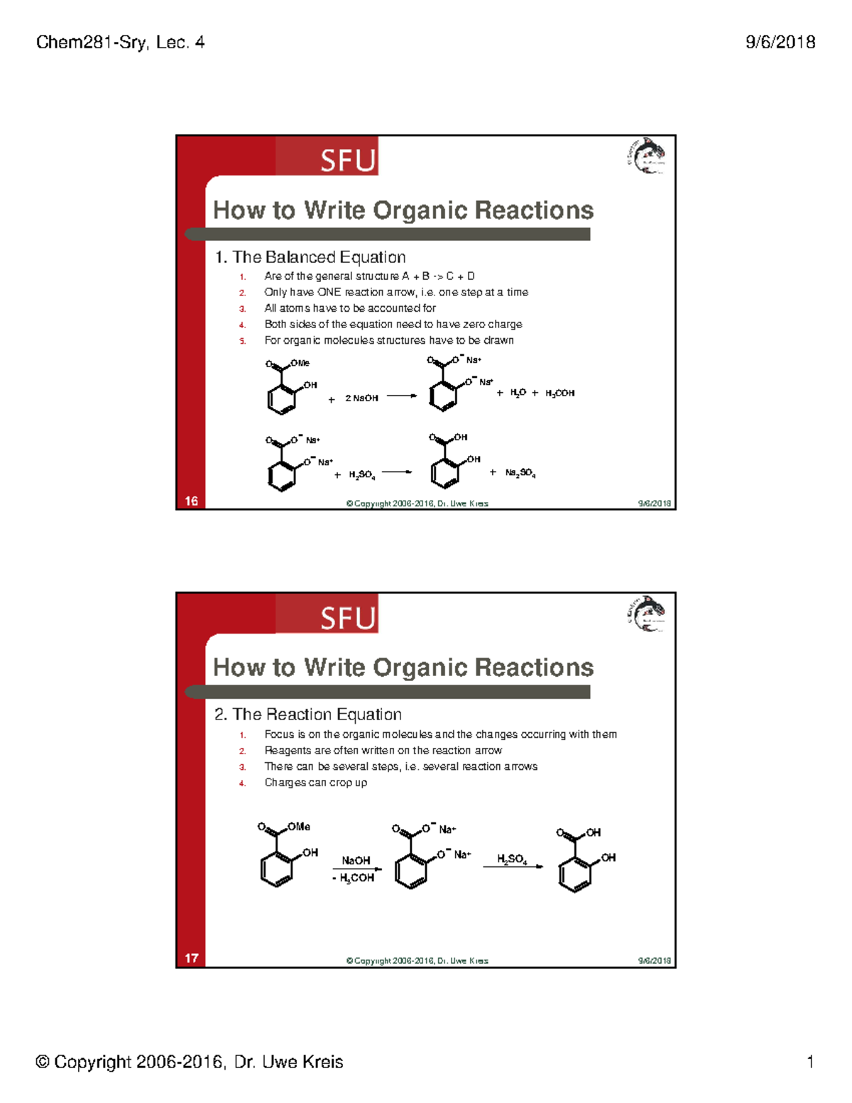 How to write Organic Reactions - Chem281-Sry, Lec. 4 9/6/ © Copyright ...