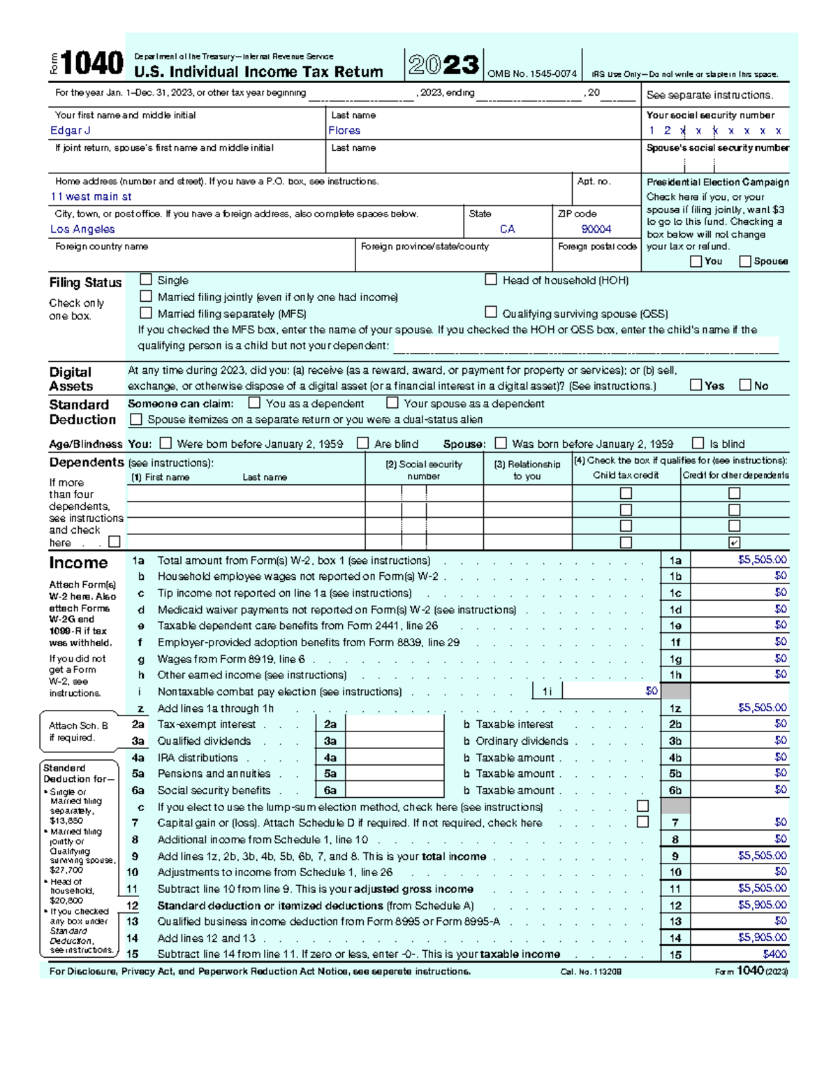 Edgar - work bra - Form 1040 U. Individual Income Tax Return 2023 ...