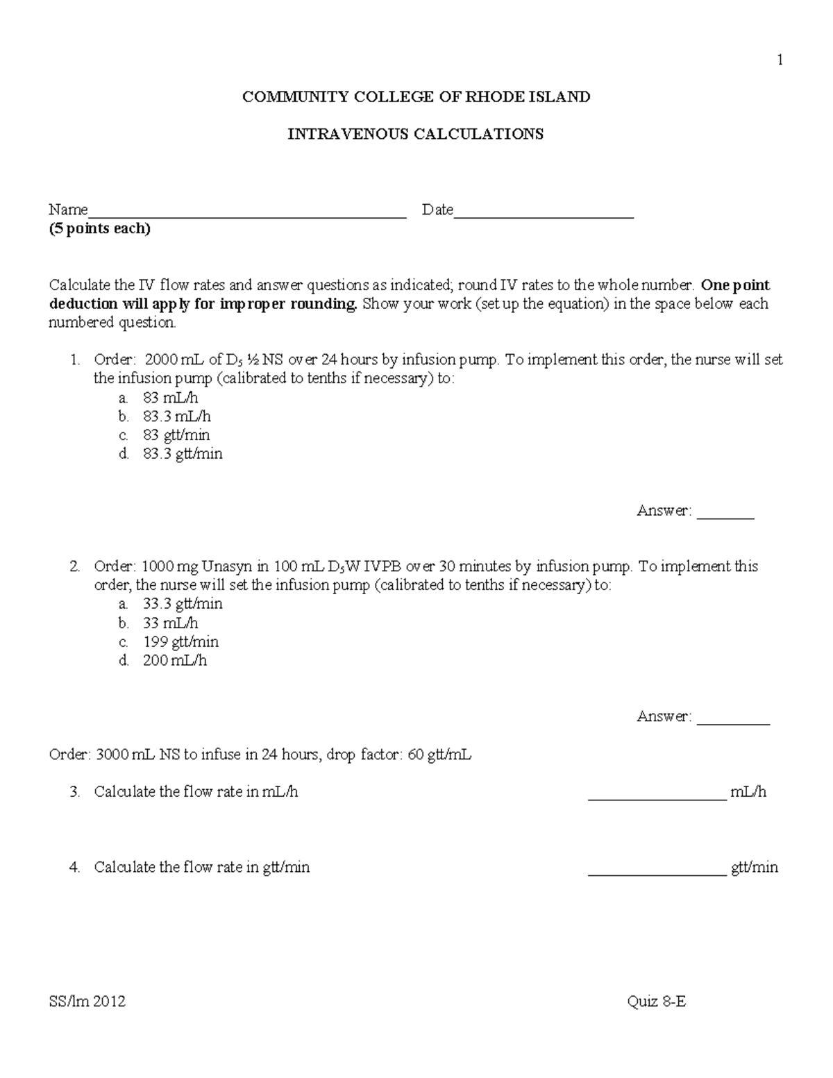 IV questions - IV calculating - 1 COMMUNITY COLLEGE OF RHODE ISLAND ...