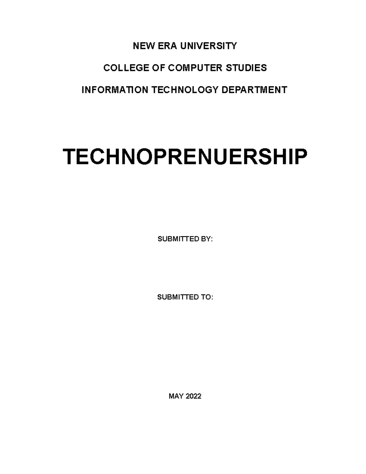 Final Project Business Plan Format - NEW ERA UNIVERSITY COLLEGE OF ...