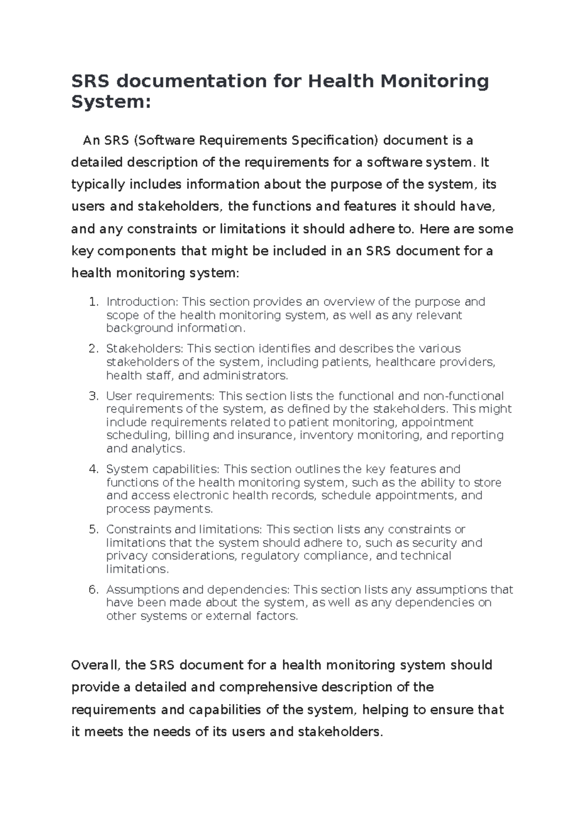 SRS documentation for Health Monitoring System - SRS documentation for ...