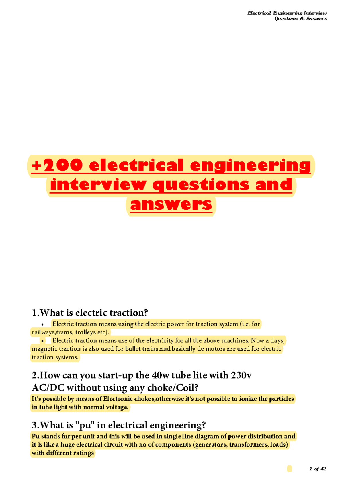 Electrical engineering interview questions and answers - 1 is electric ...