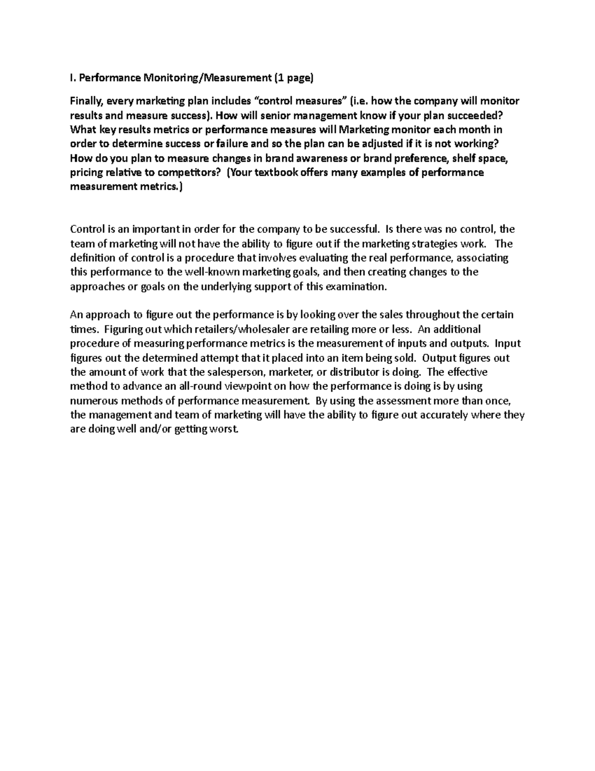 BA 330 Part 4 Performance Monitoring and Measurement summary - I ...