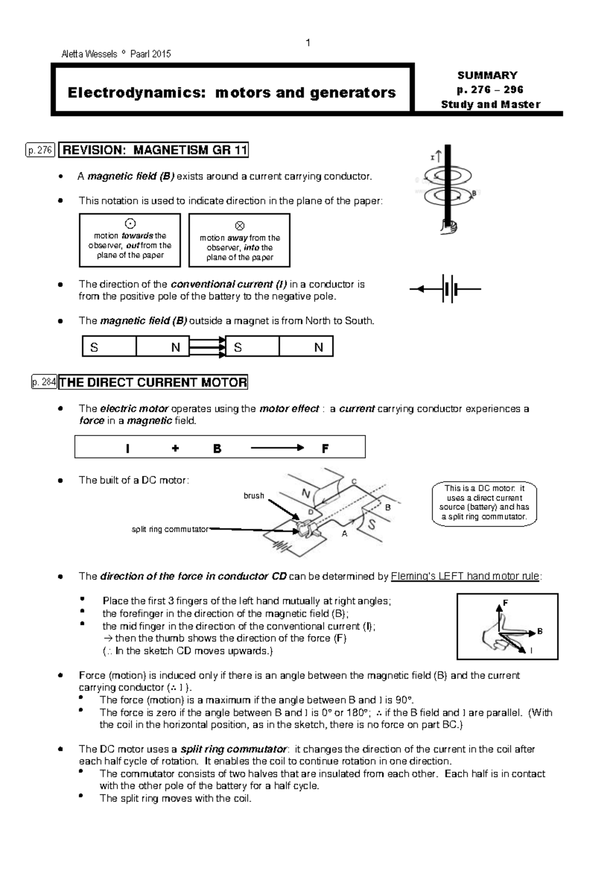 Machines - motors and generators - split ring commutator brush A B ...