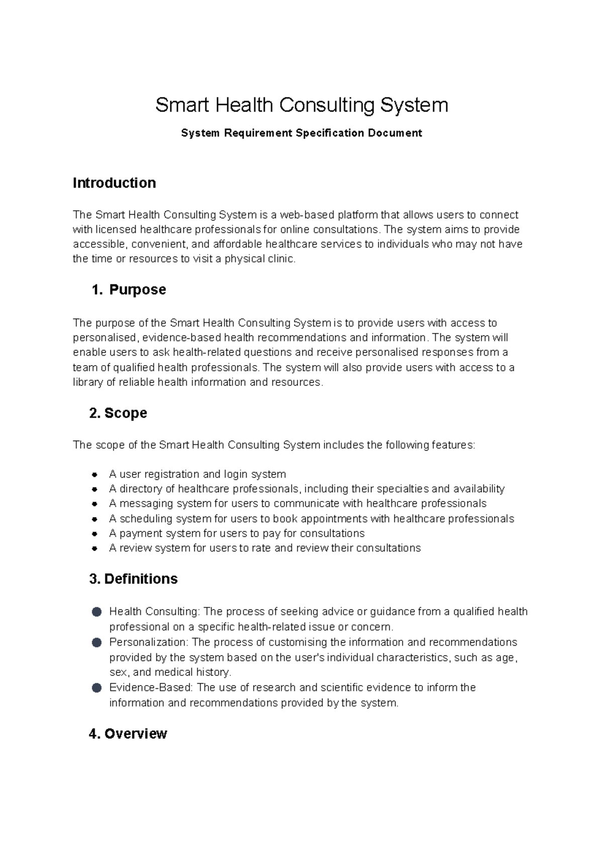 Smart Health Consulting System - The system aims to provide accessible ...
