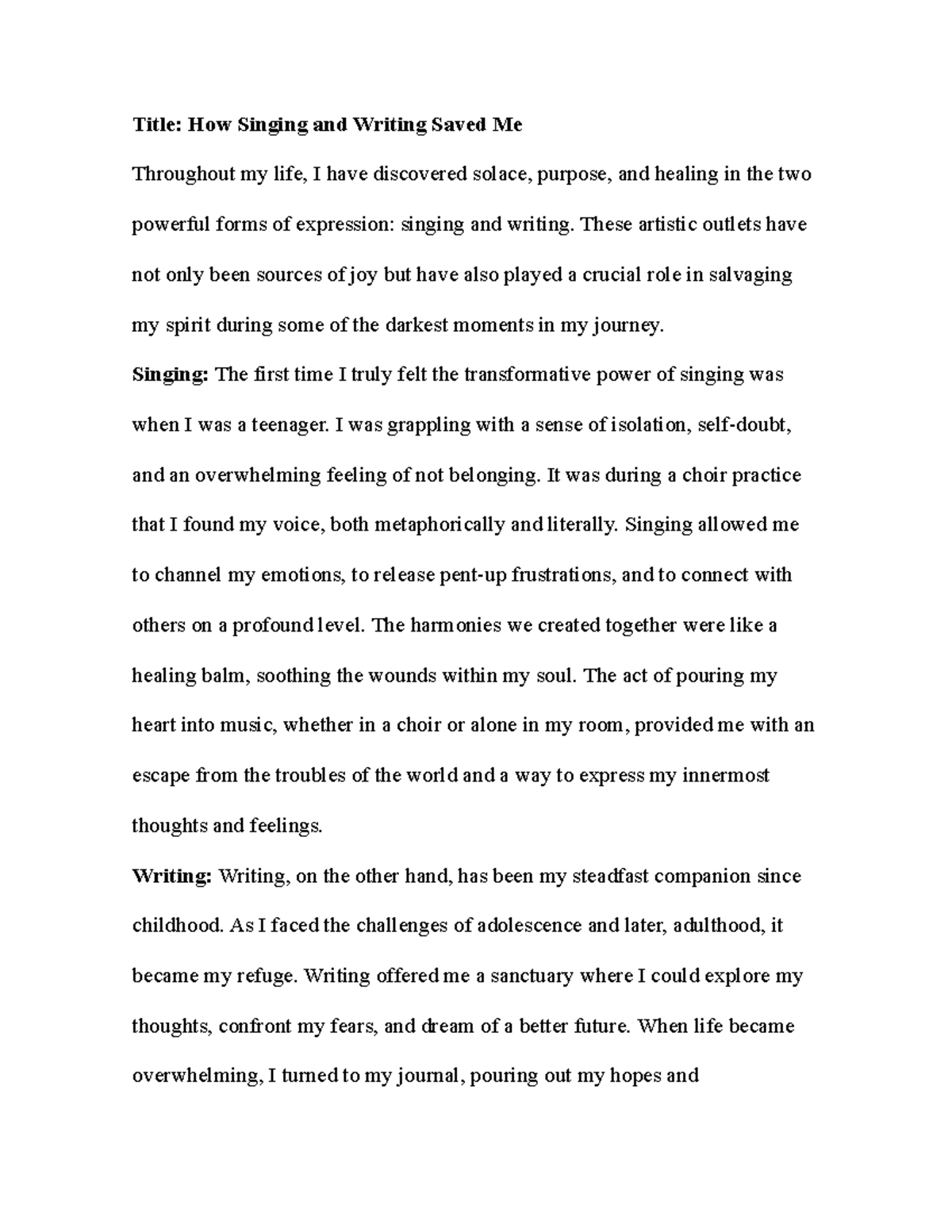 Final Project - bueno - Title: How Singing and Writing Saved Me ...