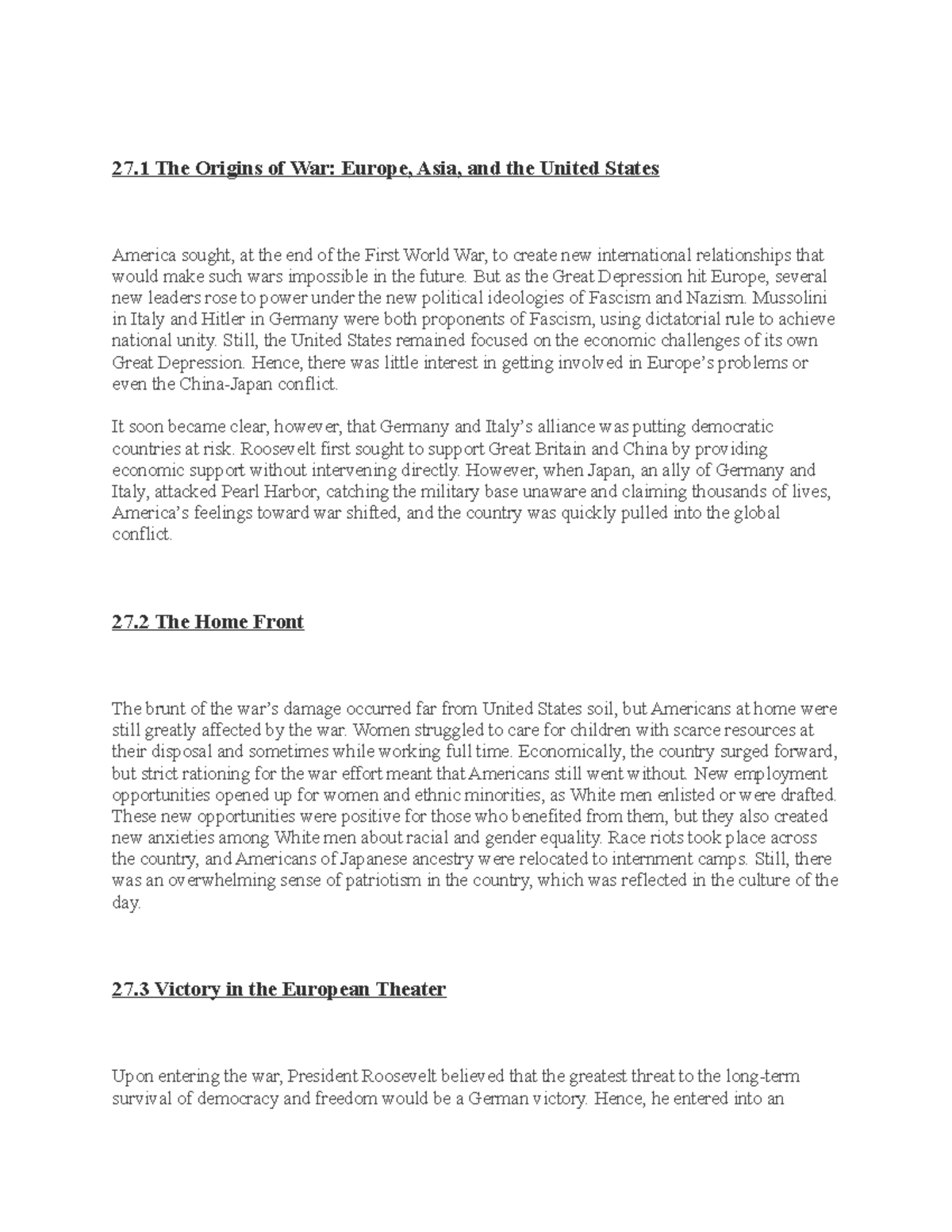 US History Chapter 27 Summary - 27 The Origins of War: Europe, Asia ...