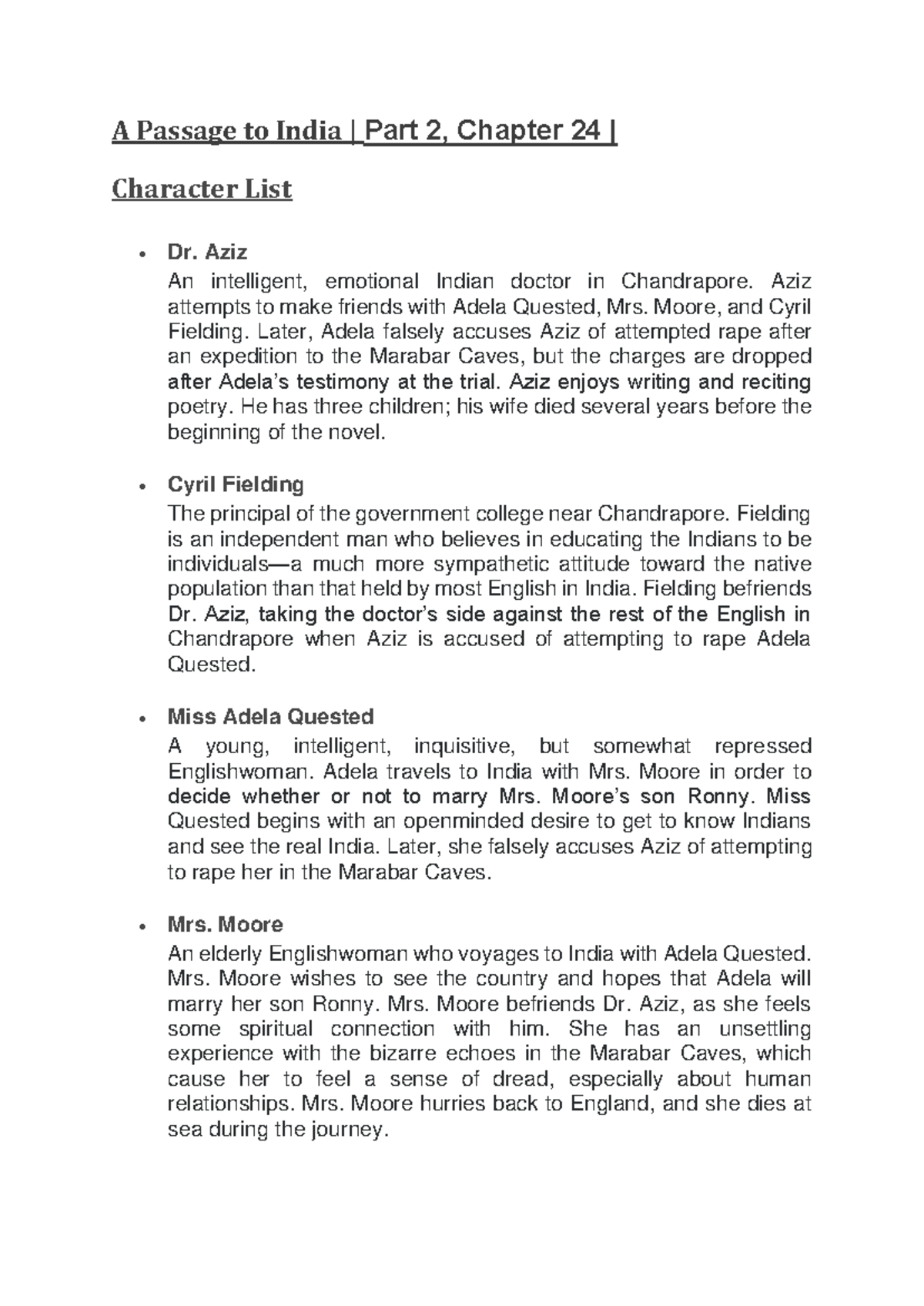 A Passage to India 24 summary - A Passage to India | Part 2, Chapter 24 ...