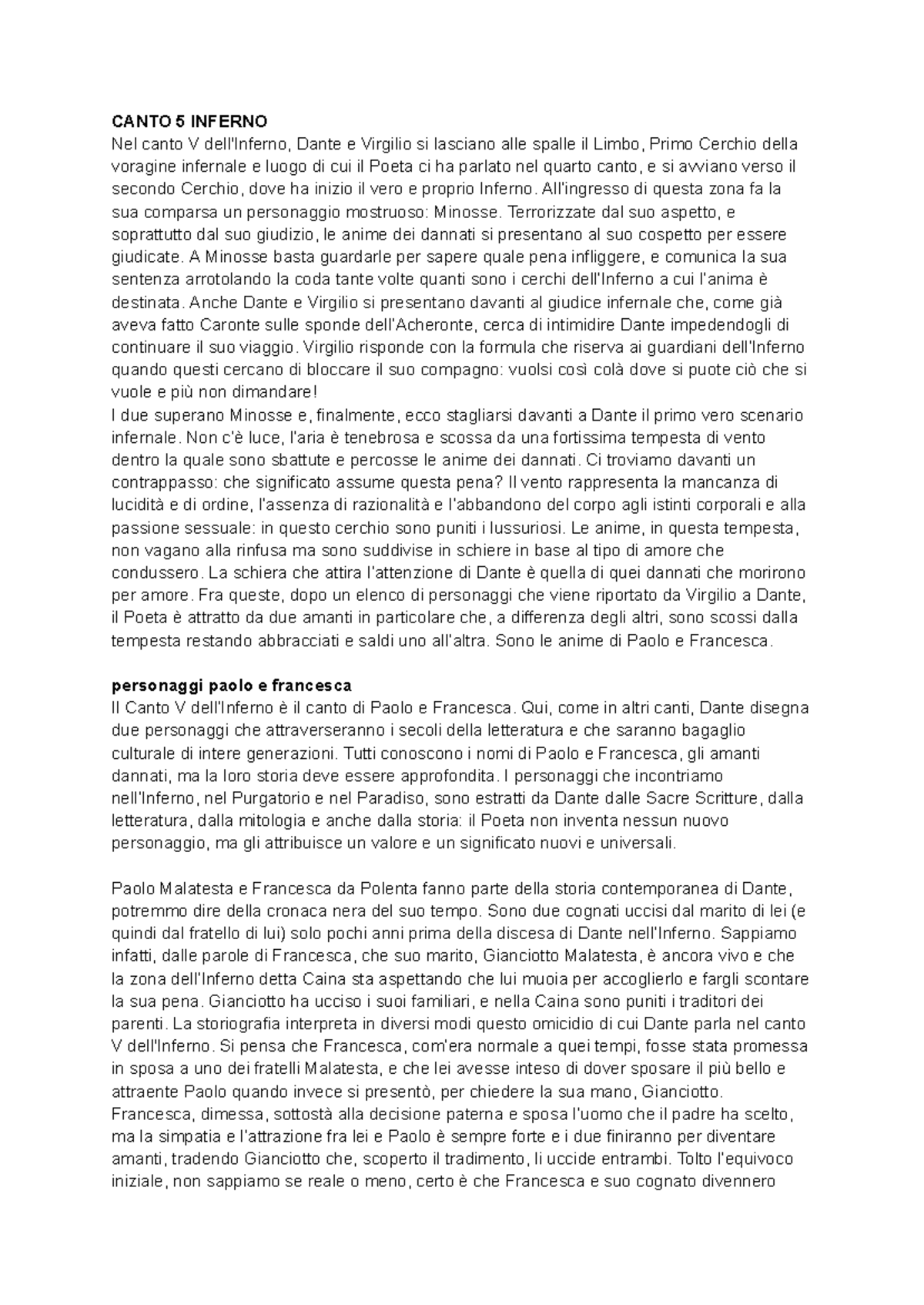 Canto 5 - CANTO 5 INFERNO Nel canto V dell'Inferno, Dante e Virgilio si ...
