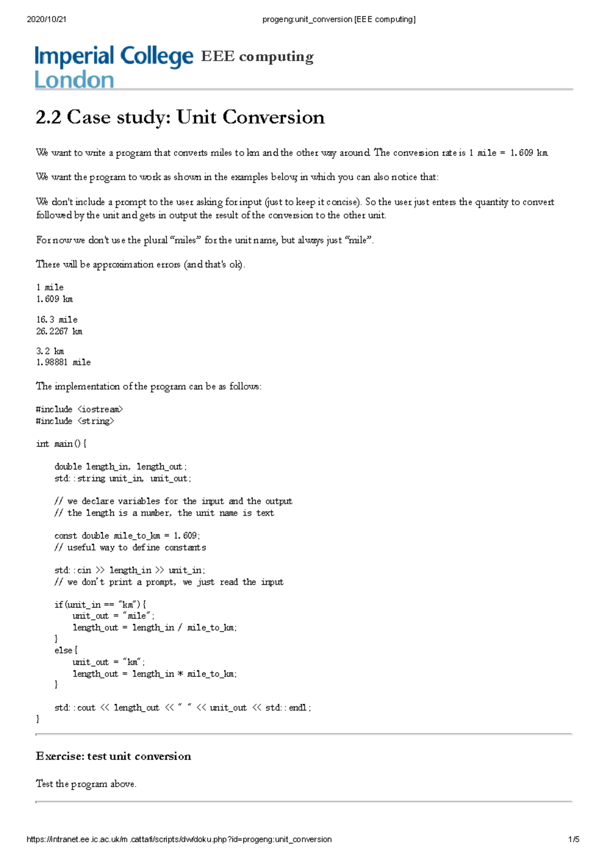 2 - programming - EEE computing 2 Case study: Unit Conversion We want to write a program that ...