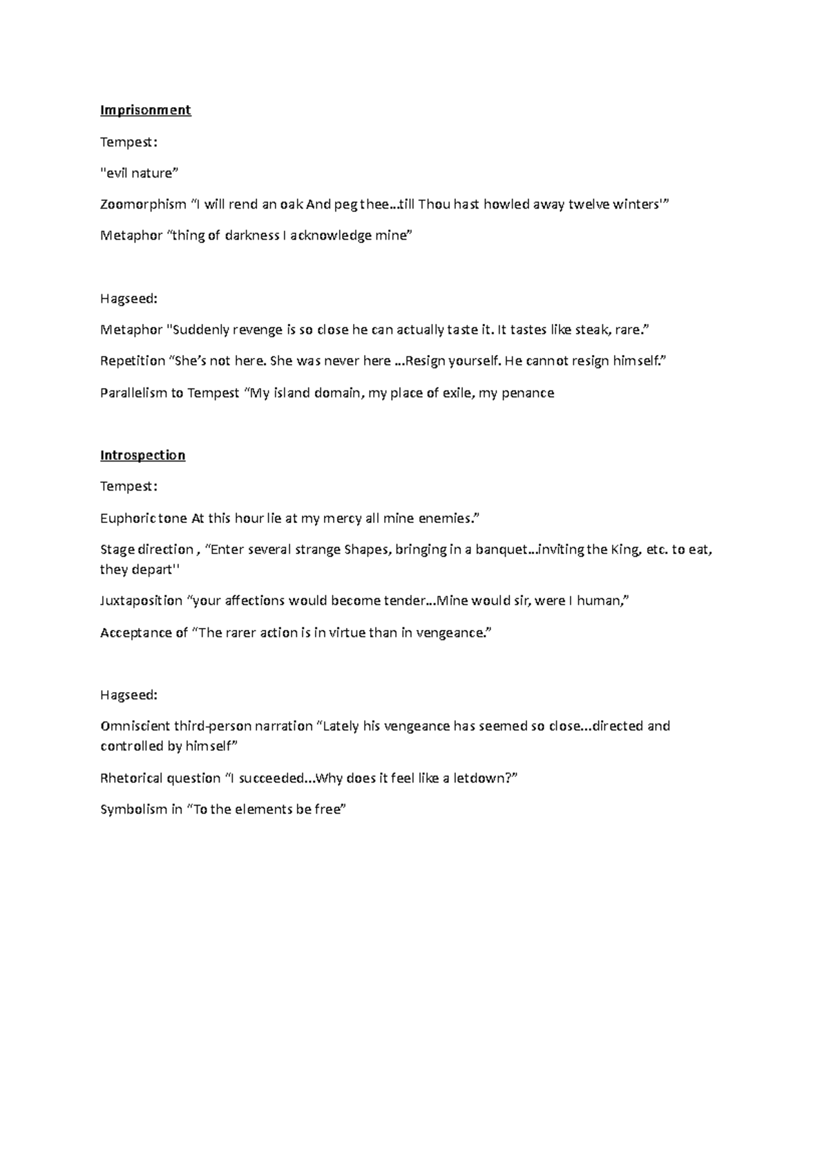 Creative writing task - Imprisonment Tempest: "evil nature” Zoomorphism ...