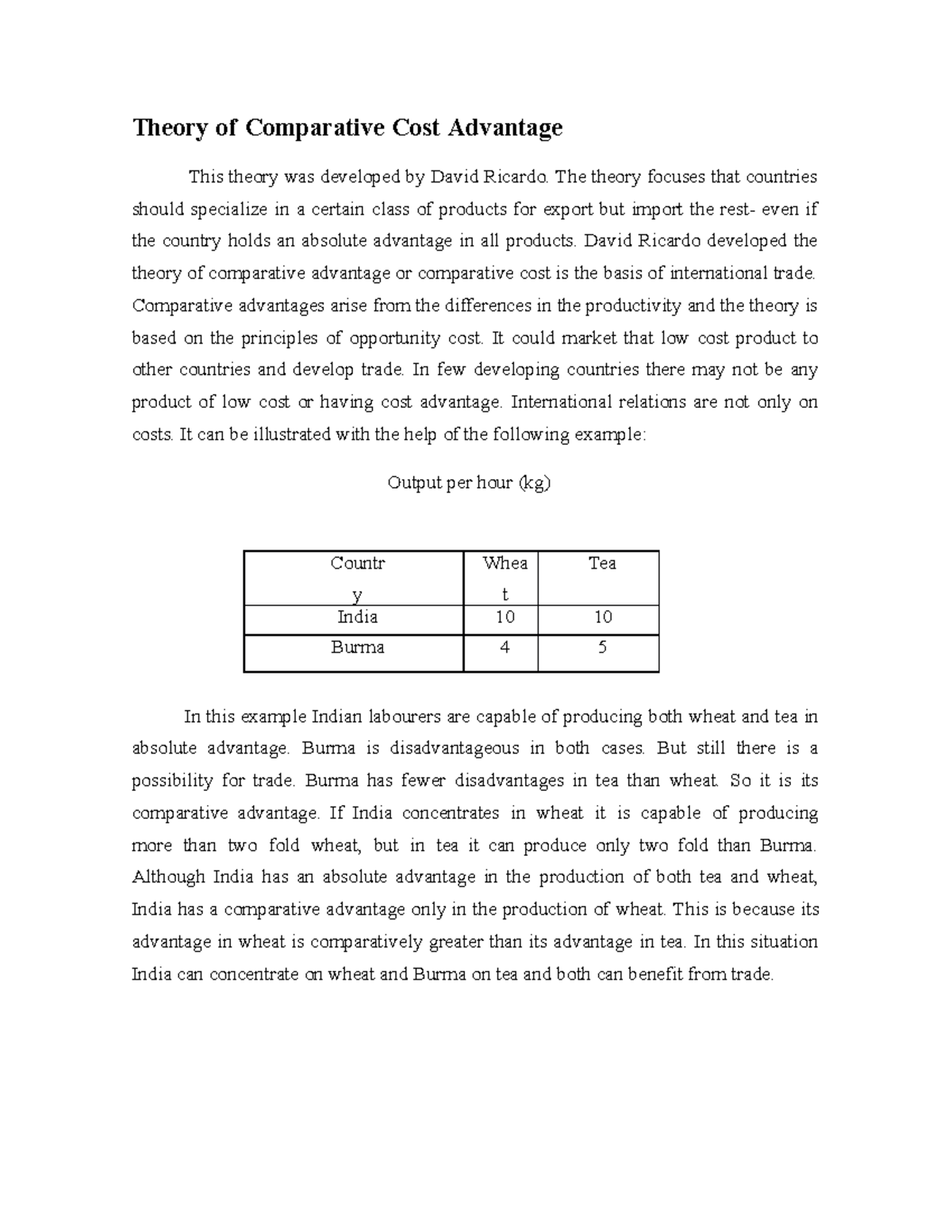 Theory of Comparative Cost Advantage - International Business - UoK ...