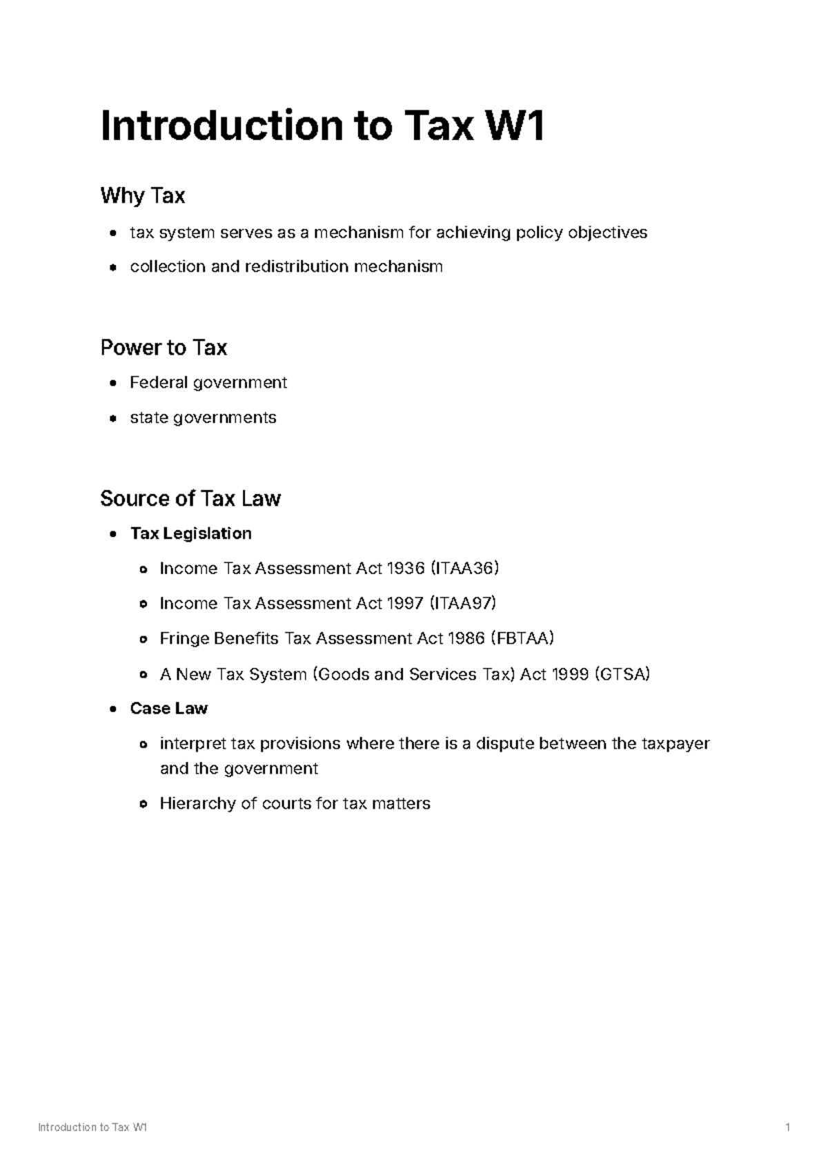 Introduction to Tax W1 - Studocu