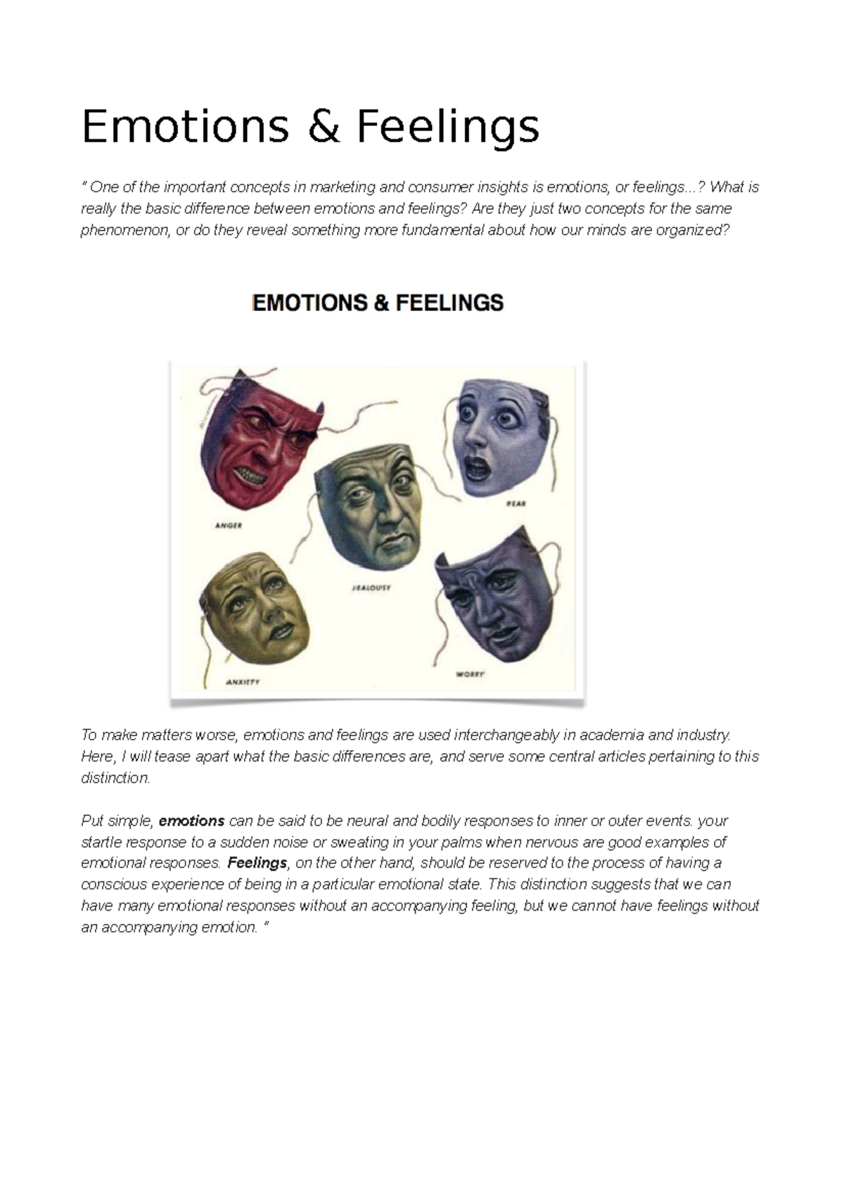Emotions in neuroscience - Emotions & Feelings " One of the important ...