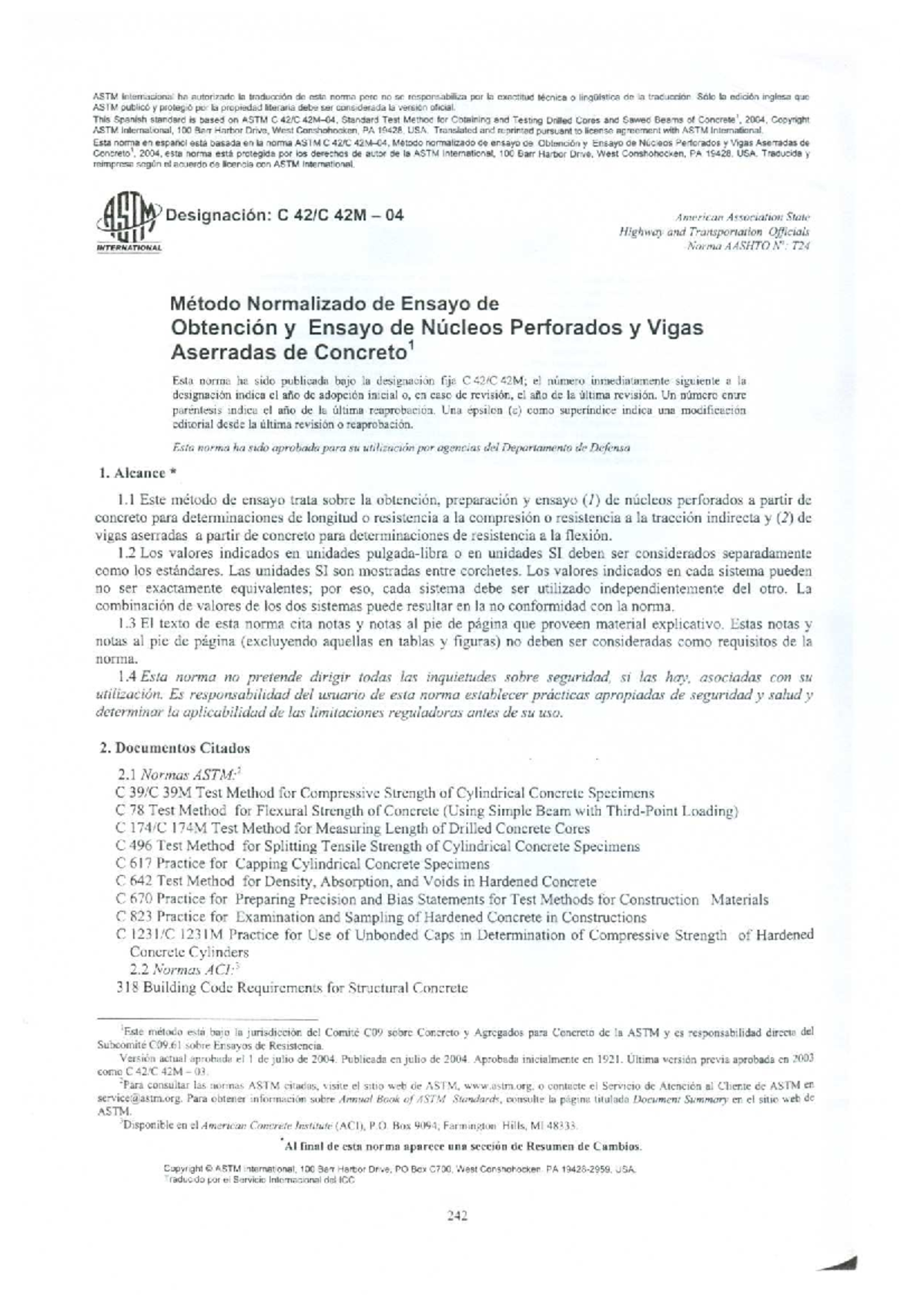C 42-04 - NORMA ASTM C42 - Construcción - Studocu