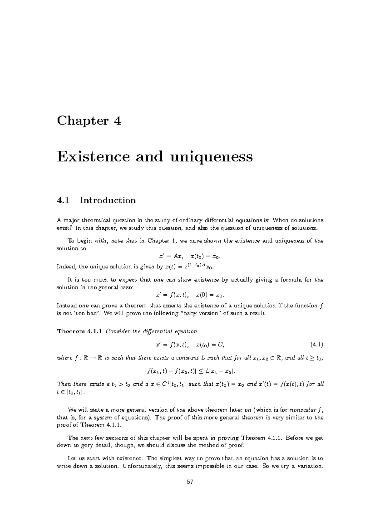 MA209 2008 Notes - Existence and uniqueness - Chapter 4 Existence and ...