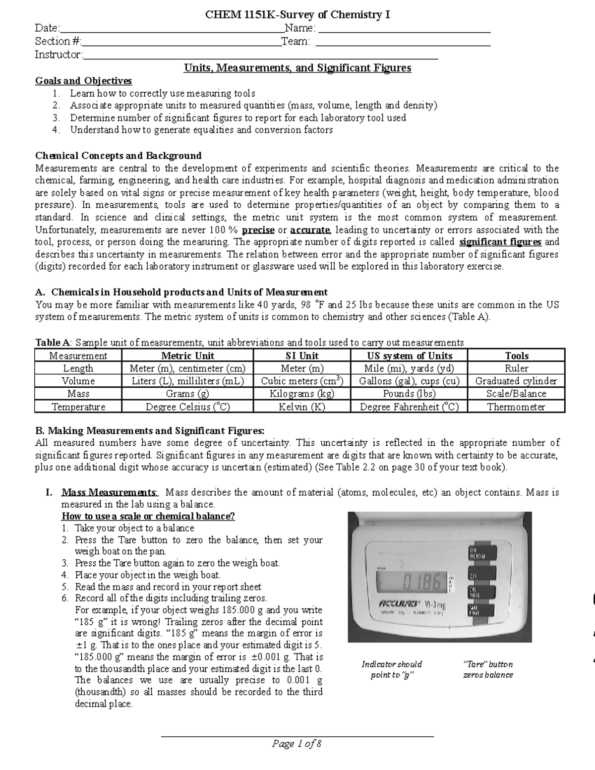 Wk2 - Lab 1 - Units, Measurements, and Significant Figures - Date: Name ...
