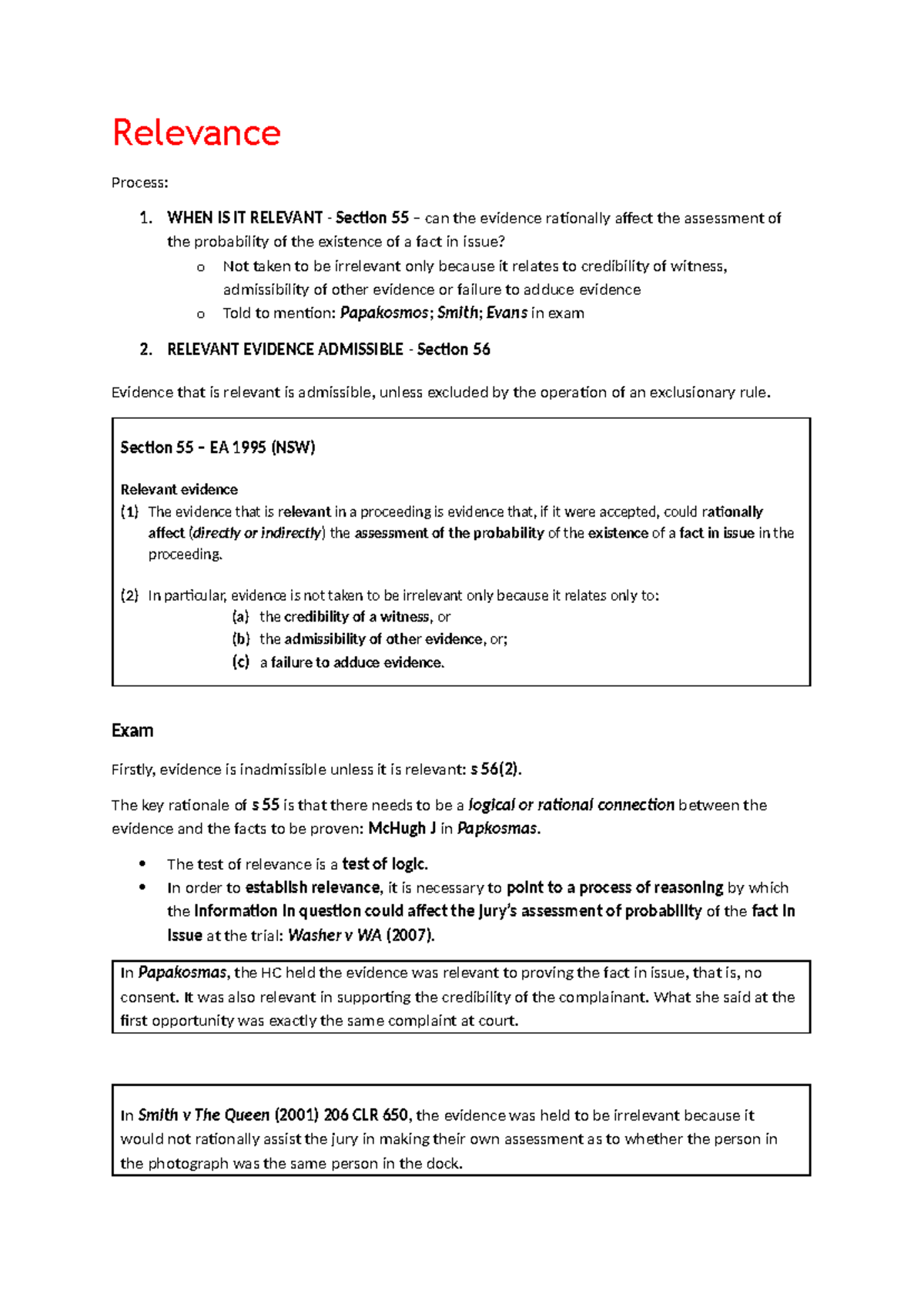 Evidence - Step 1 Relevance - Relevance Process: 1. WHEN IS IT RELEVANT ...
