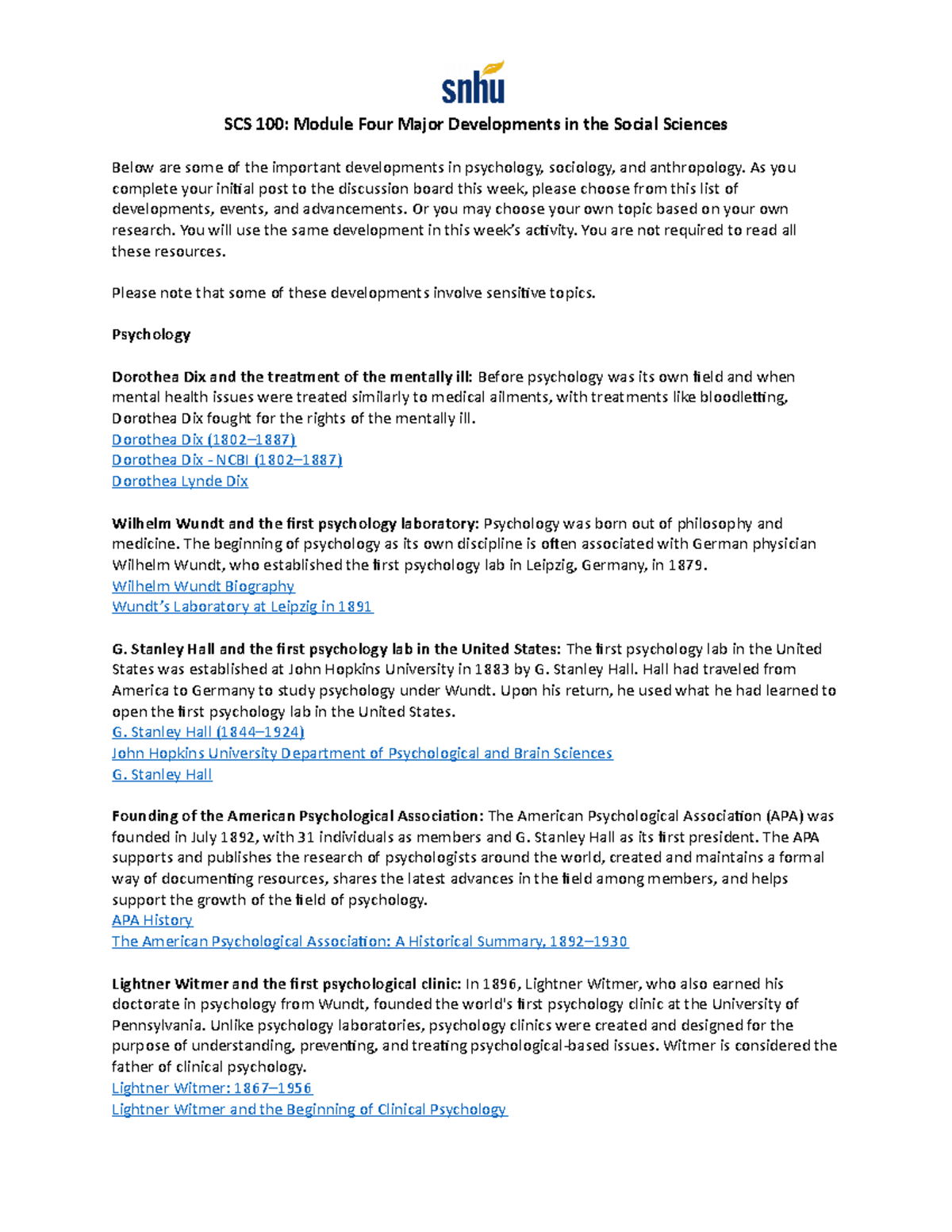 SCS 100 Module Four Developments in the Social Sciences - SCS 100 ...