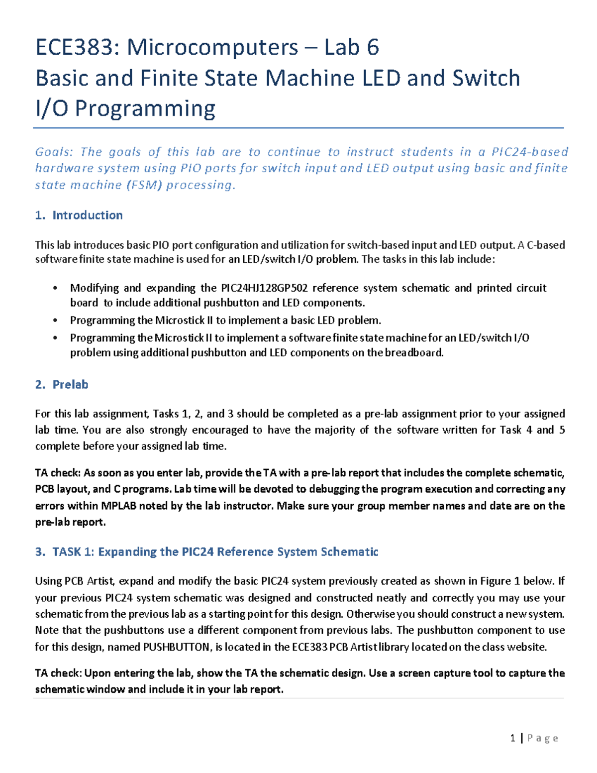 LAB 6 - February 23, 2017 - ECE383: Microcomputers Lab 6 Basic and Finite State Machine LED and ...